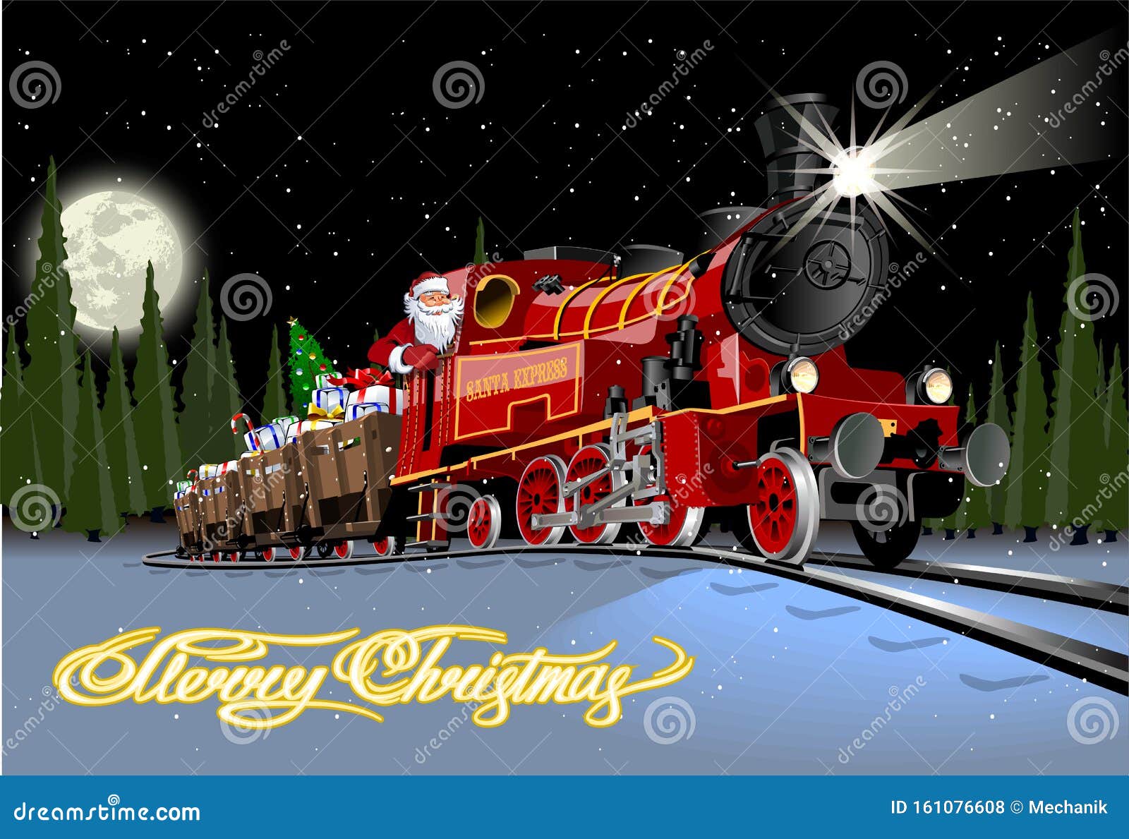 Vector Christmas Card with Cartoon Santa Express Stock Vector ...