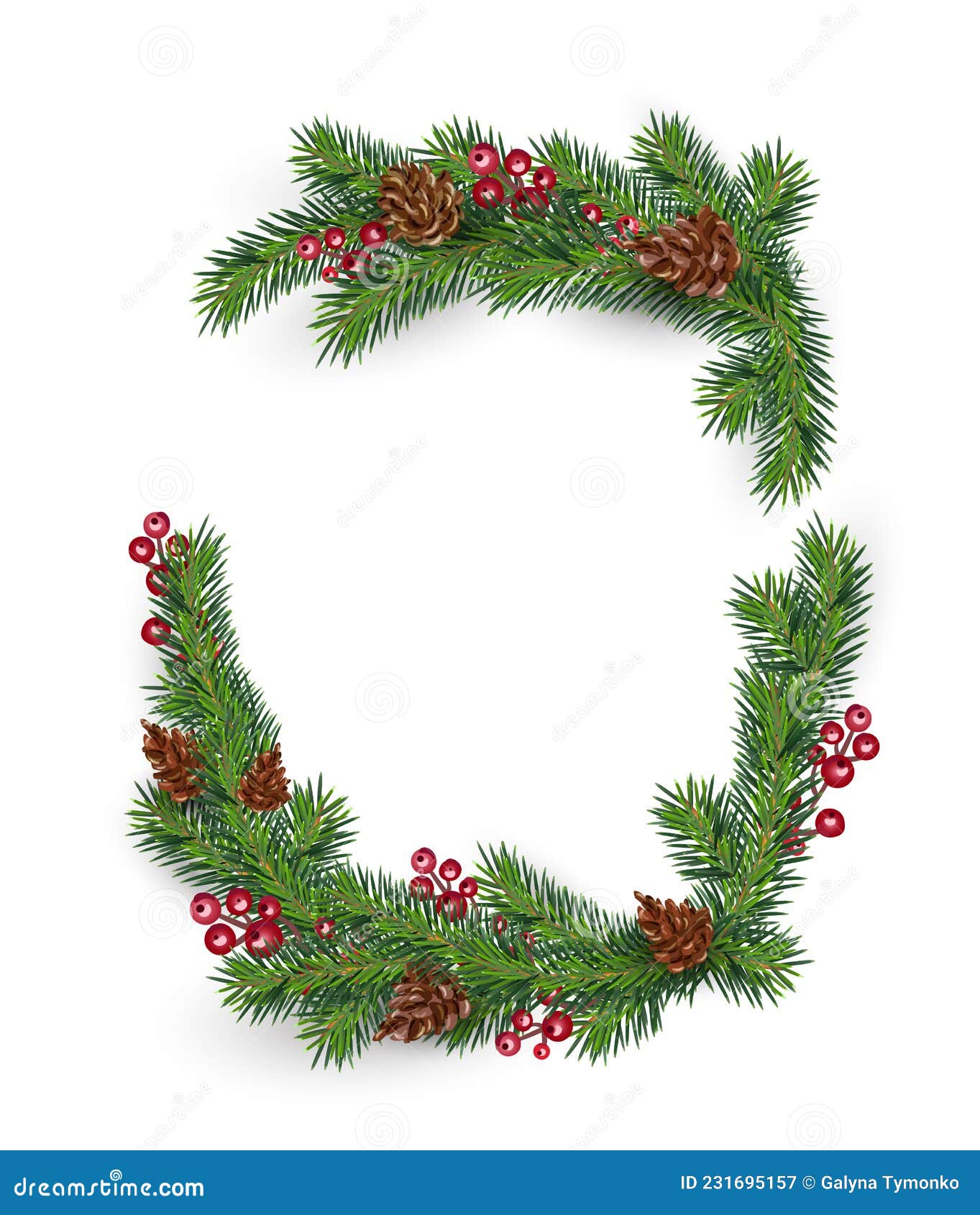Vector Christmas Frame with from Realistic Branches Tree Wreath with ...