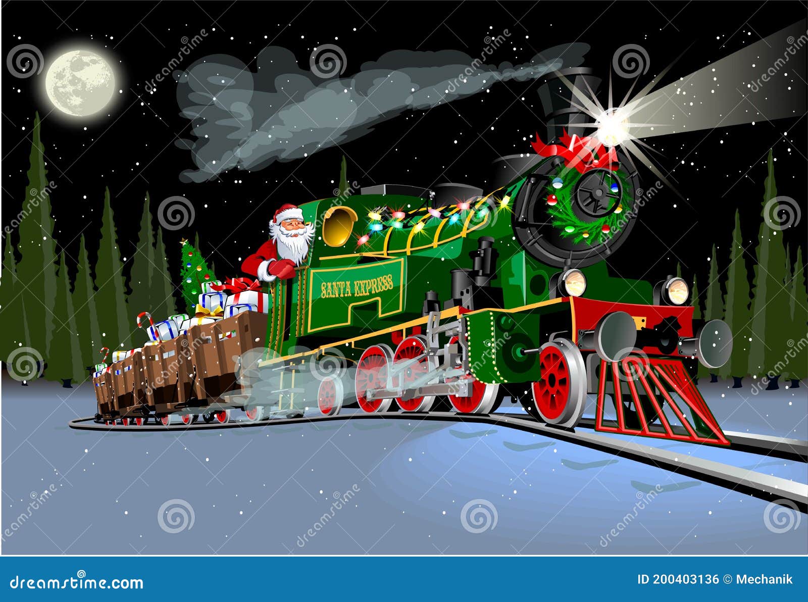 Vector Christmas Card with Cartoon Santa Express Stock Vector ...