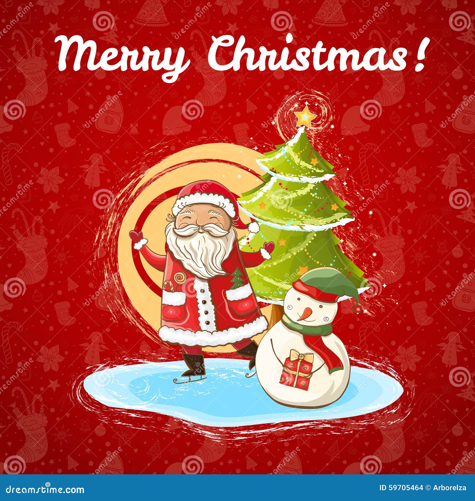 Vector Christmas Illustration Of Santa Claus Snowman And Christmas