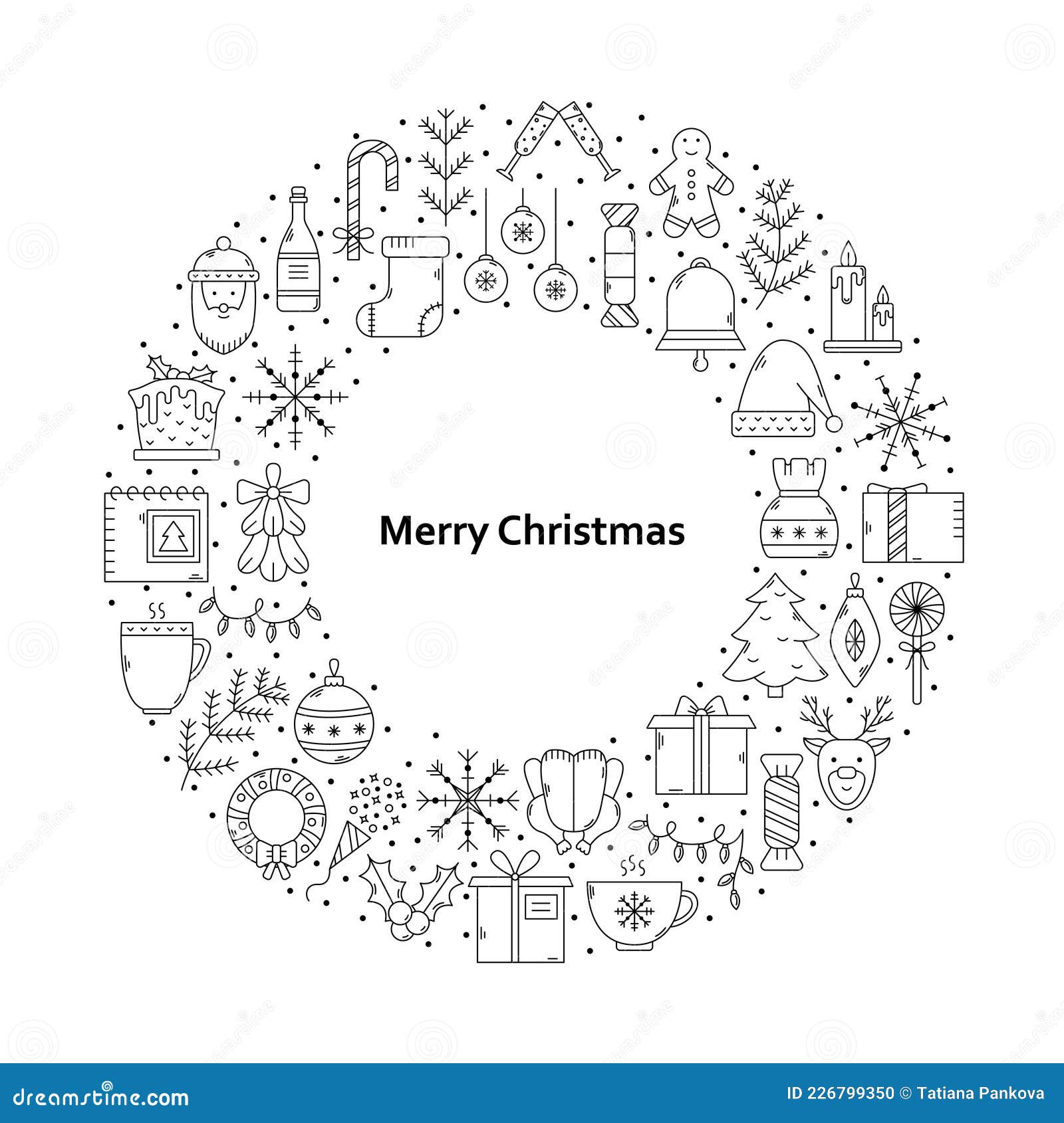 Vector Christmas Illustration with a Set of Icons in a Round with a ...