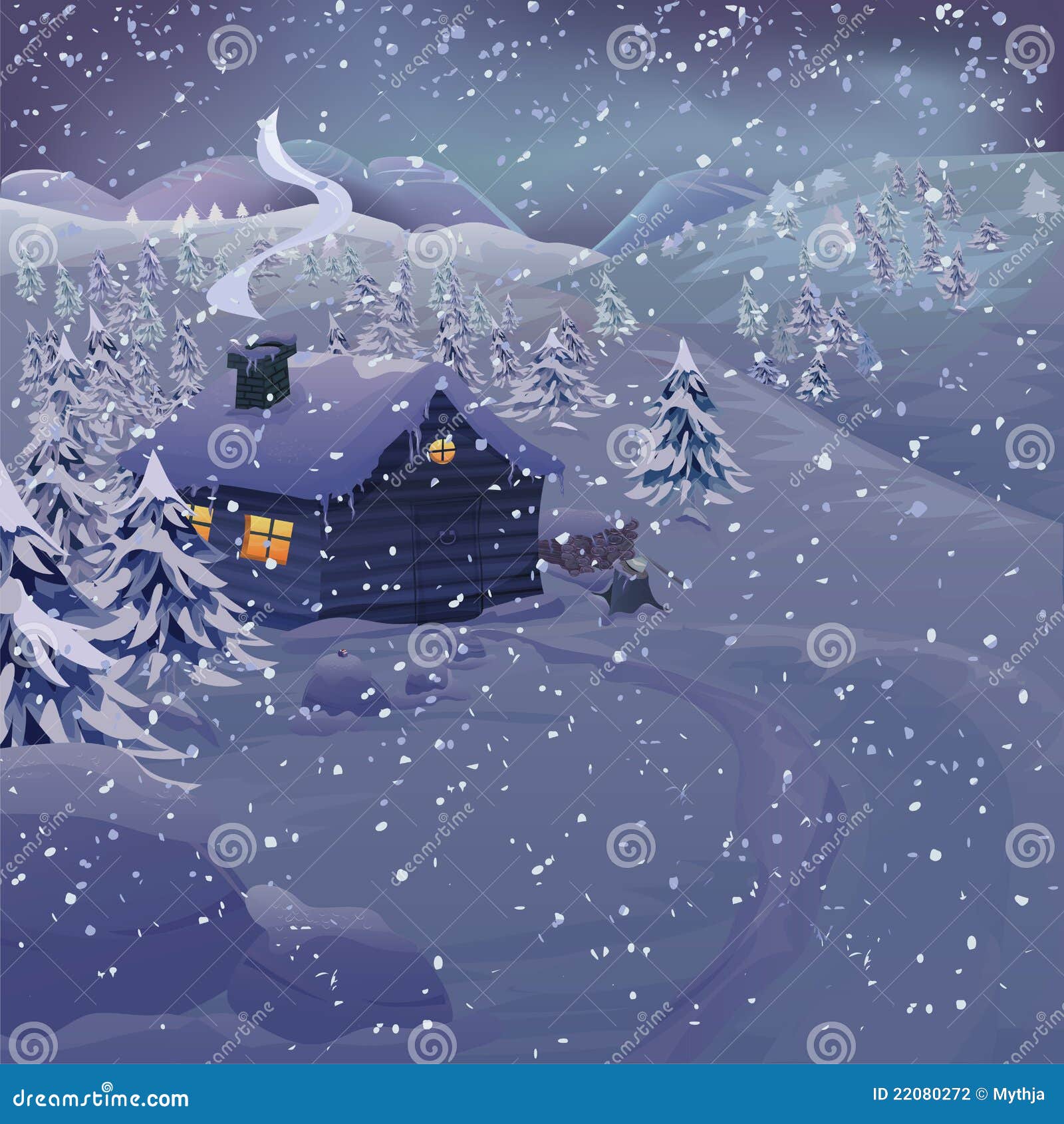 Vector Christmas Night Landscape Stock Vector - Illustration of ...