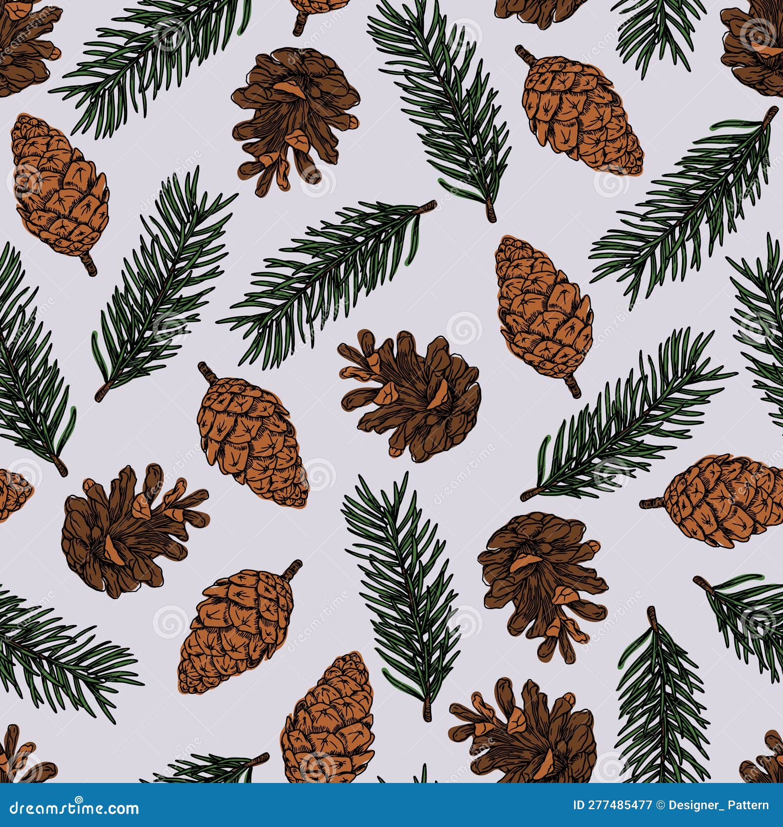 Vector Christmas Pinecones with Leaf Repeat Seamless Pattern Background. Stock Vector ...