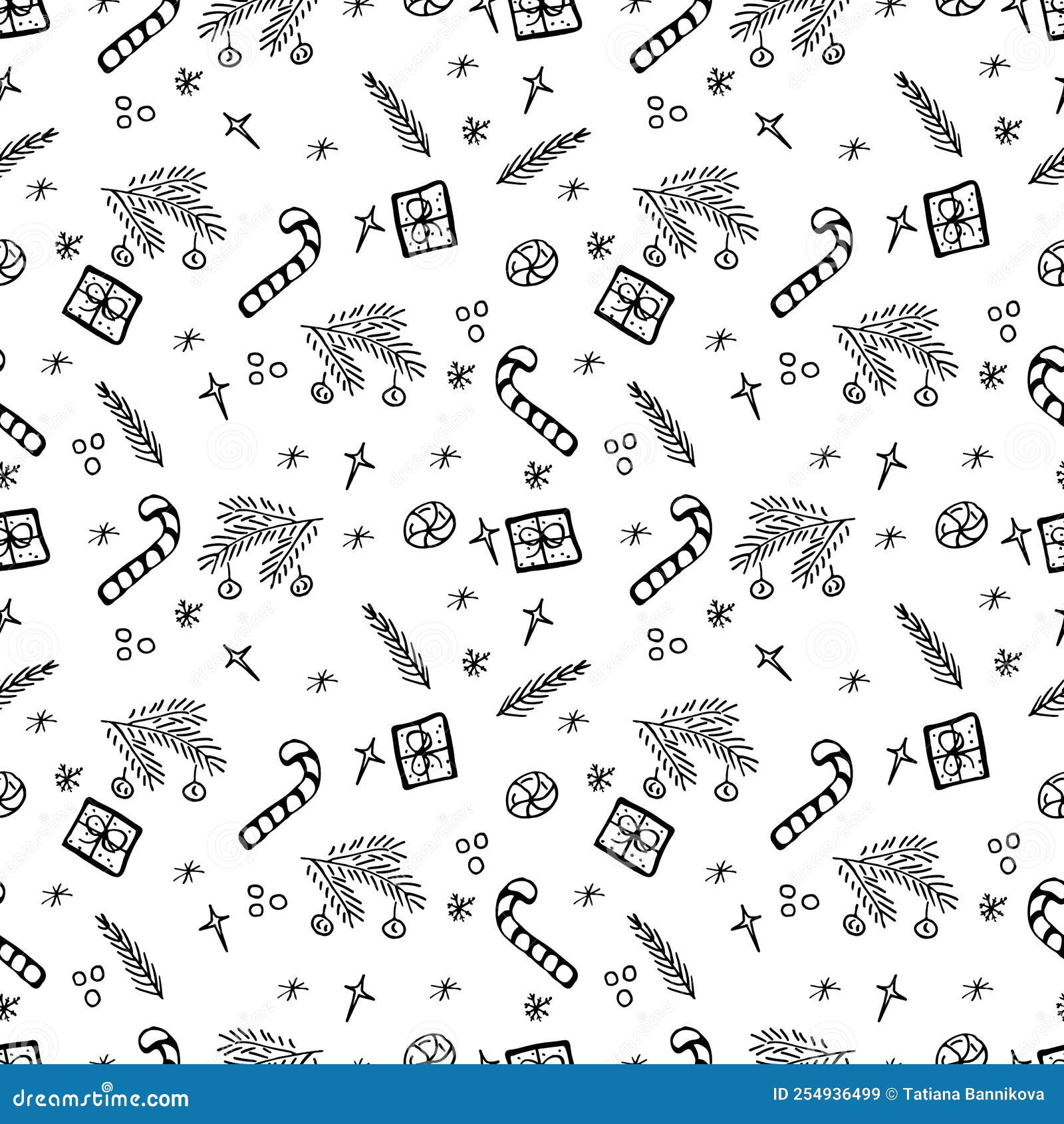 Vector Christmas Seamless Pattern with Hand Drawn Doodles Elements ...