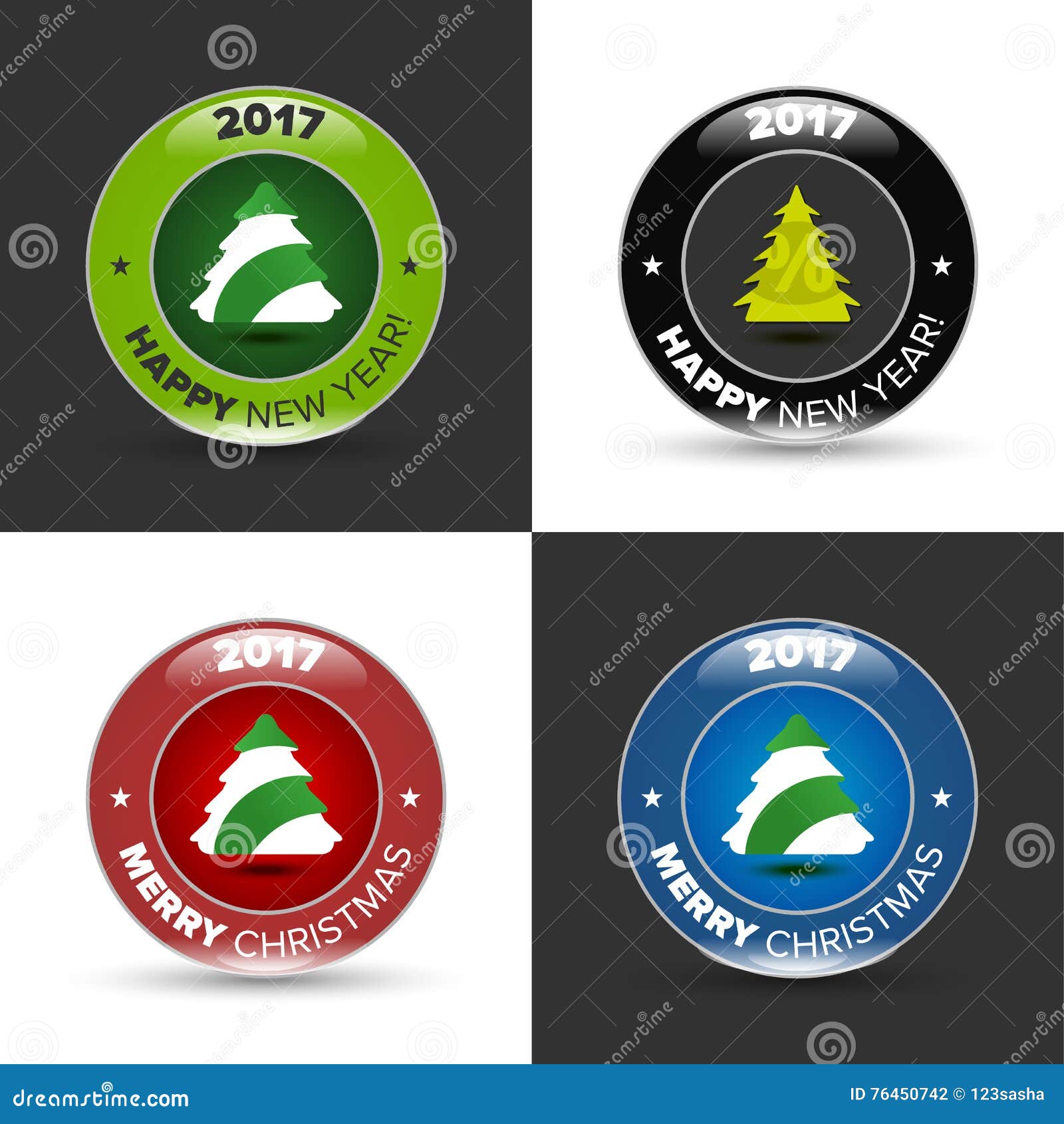 Vector Christmas Tree Badges Stock Illustration - Illustration of year ...