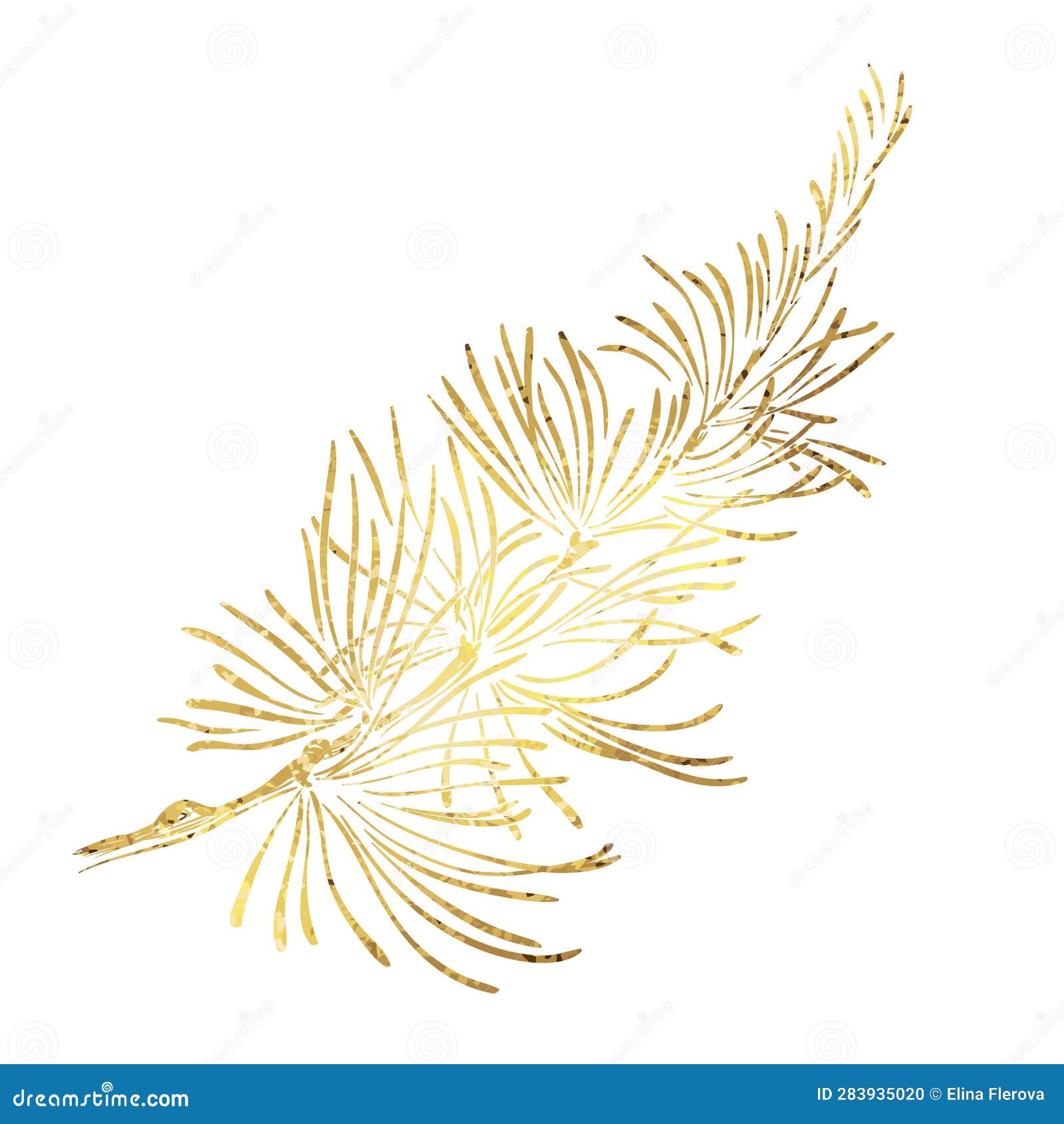 Christmas Tree Branch with Golden Foil Texture Isolated on White ...