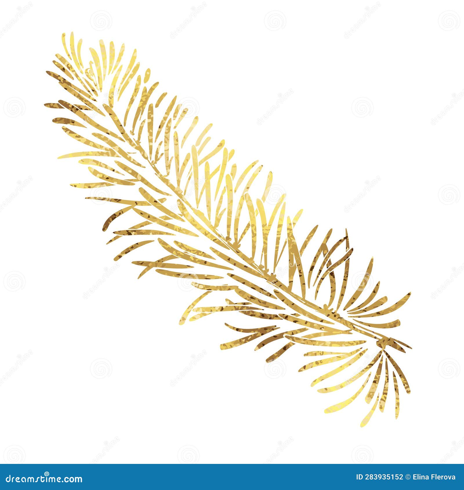 Christmas Tree Branch with Golden Foil Texture Isolated on White ...