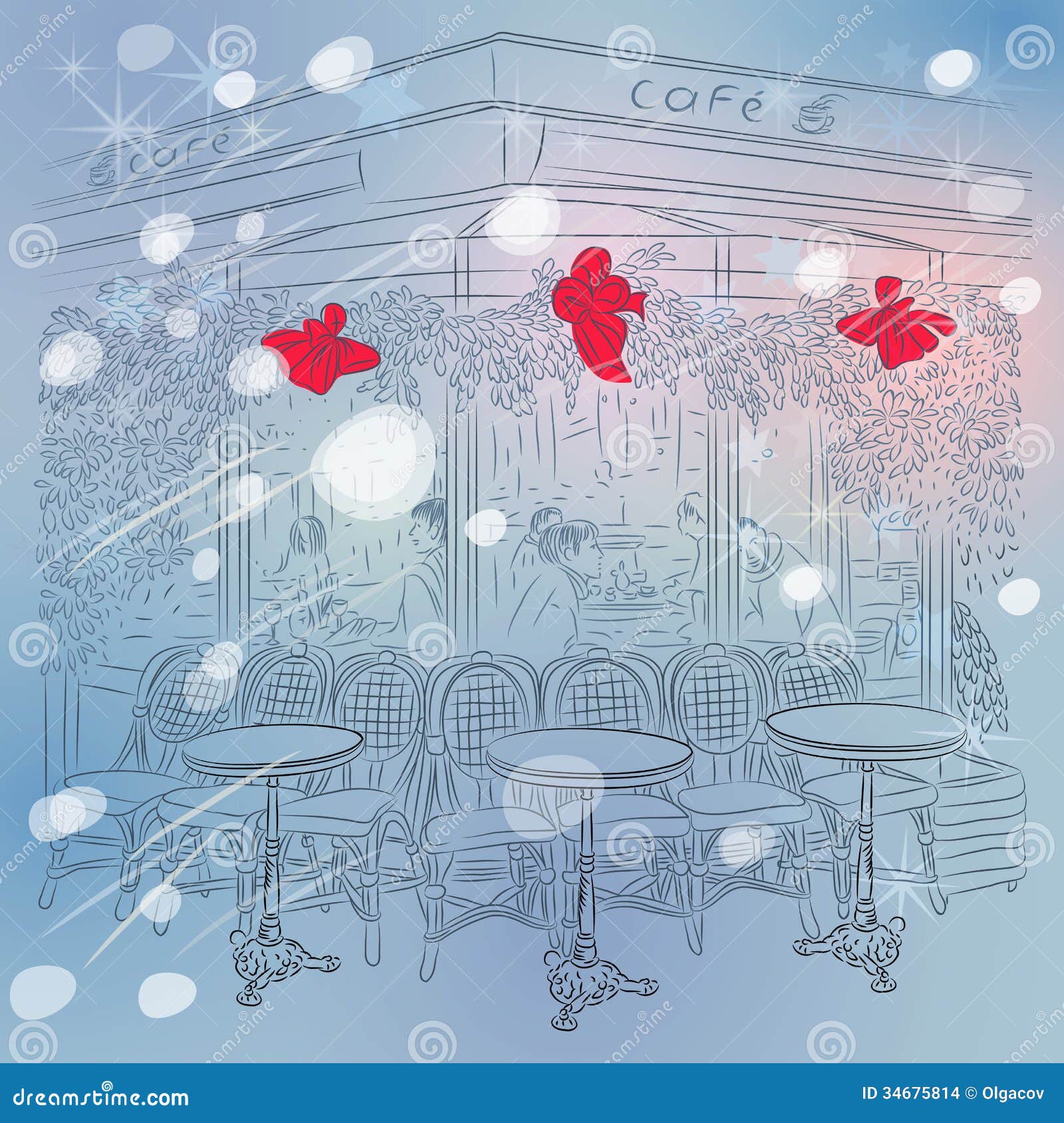 A House With Parisian Windows, A Cafe And A Large Gate Cartoon Vector ...