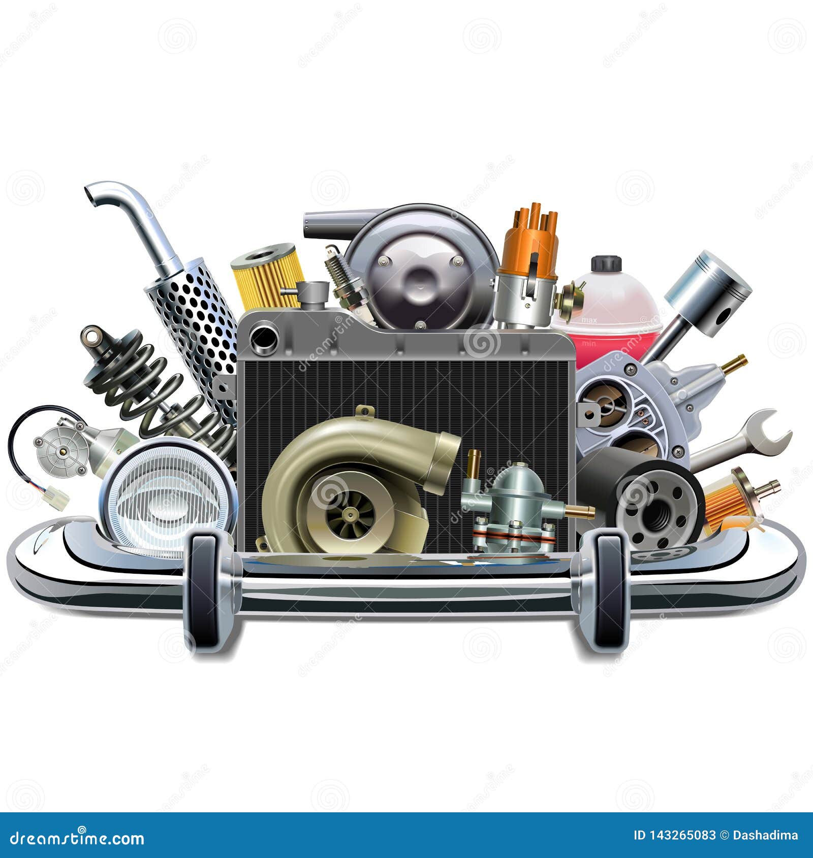 Vector Chrome Bumper with Car Spares Stock Vector - Illustration of ...