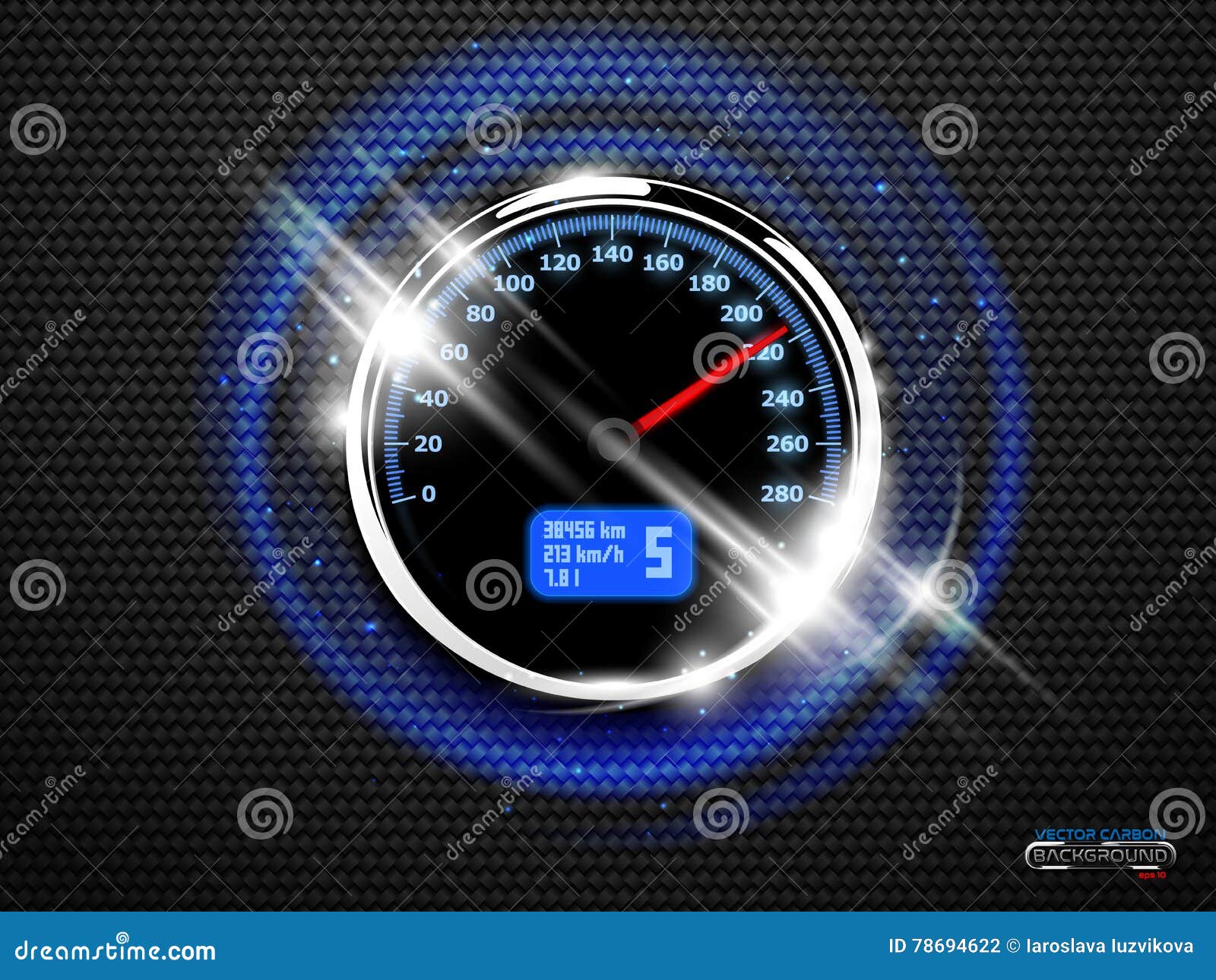 Vector Chrome Ring Speedometer Glow on Black Carbon Background Stock ...