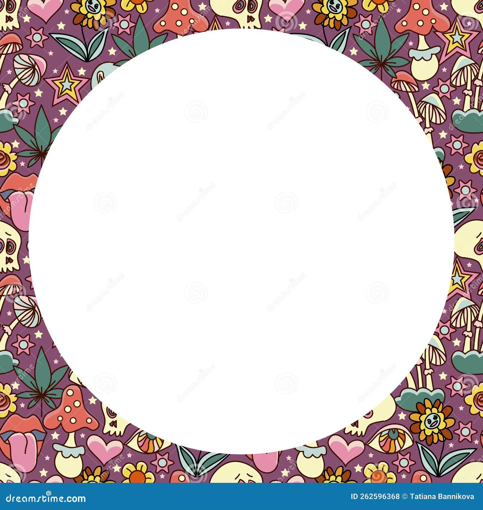 Vector Circle Frame. Groovy Retro Background in 70s Style Stock Vector ...