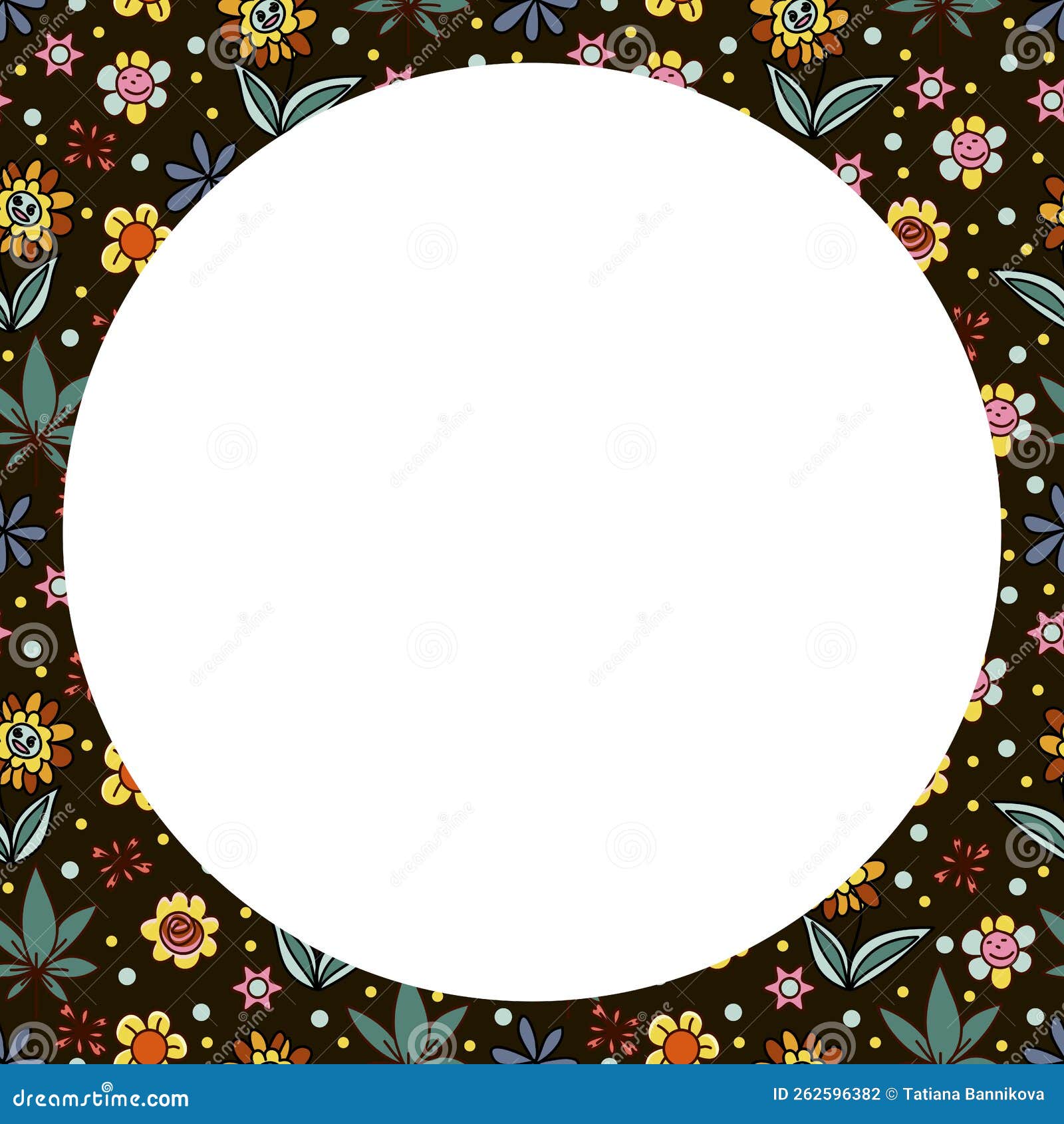 Vector Circle Frame. Groovy Retro Background in 70s Style Stock Vector ...