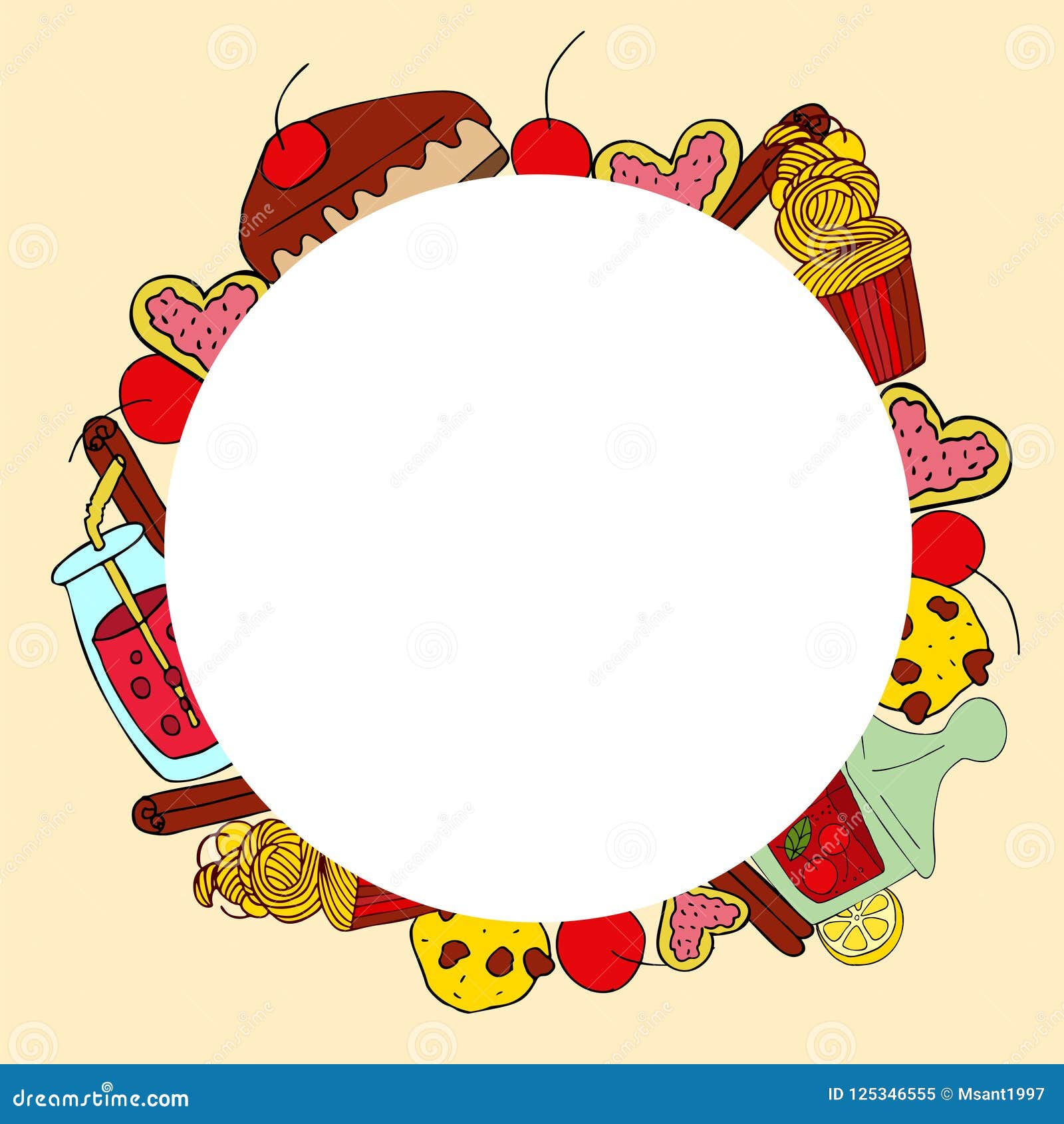 Vector Circle Frame with Hand Drawn Sweet Stuff. Stock Vector ...