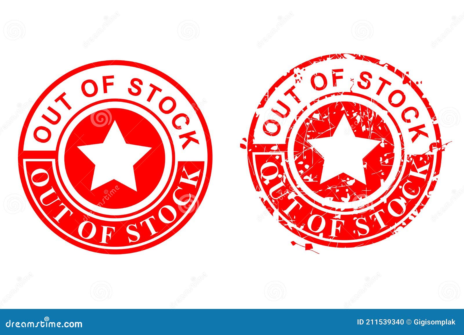 2 Style Vector Of Circle Grunge Red Rubber Stamp, Out Of Stock ... 2 Style Vector Of Circle Grunge Red Rubber Stamp, Out Of Stock ...