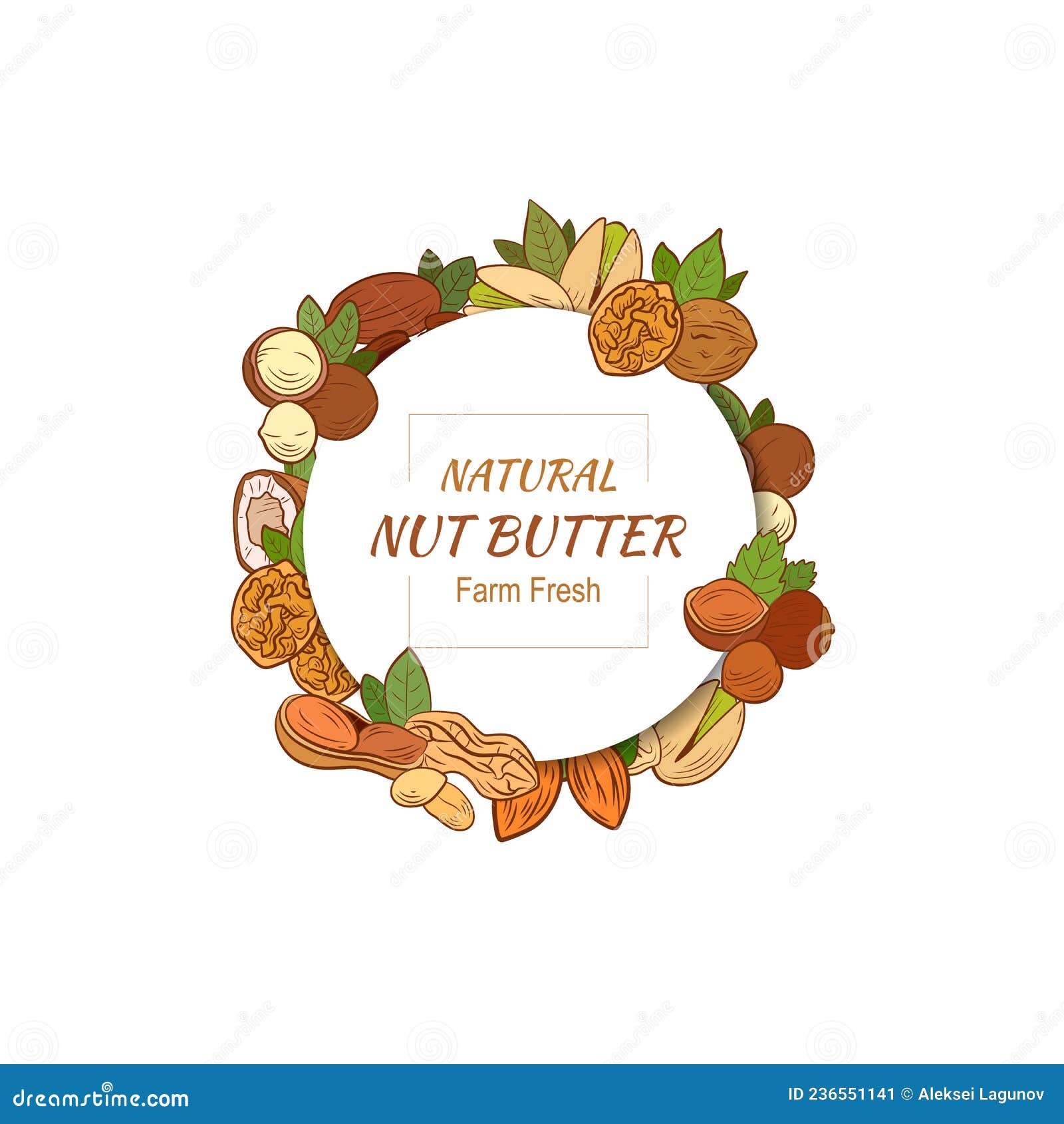 Vector Circle Label, White Round Frame, Nut Mix, Hand Drawn Nuts ...