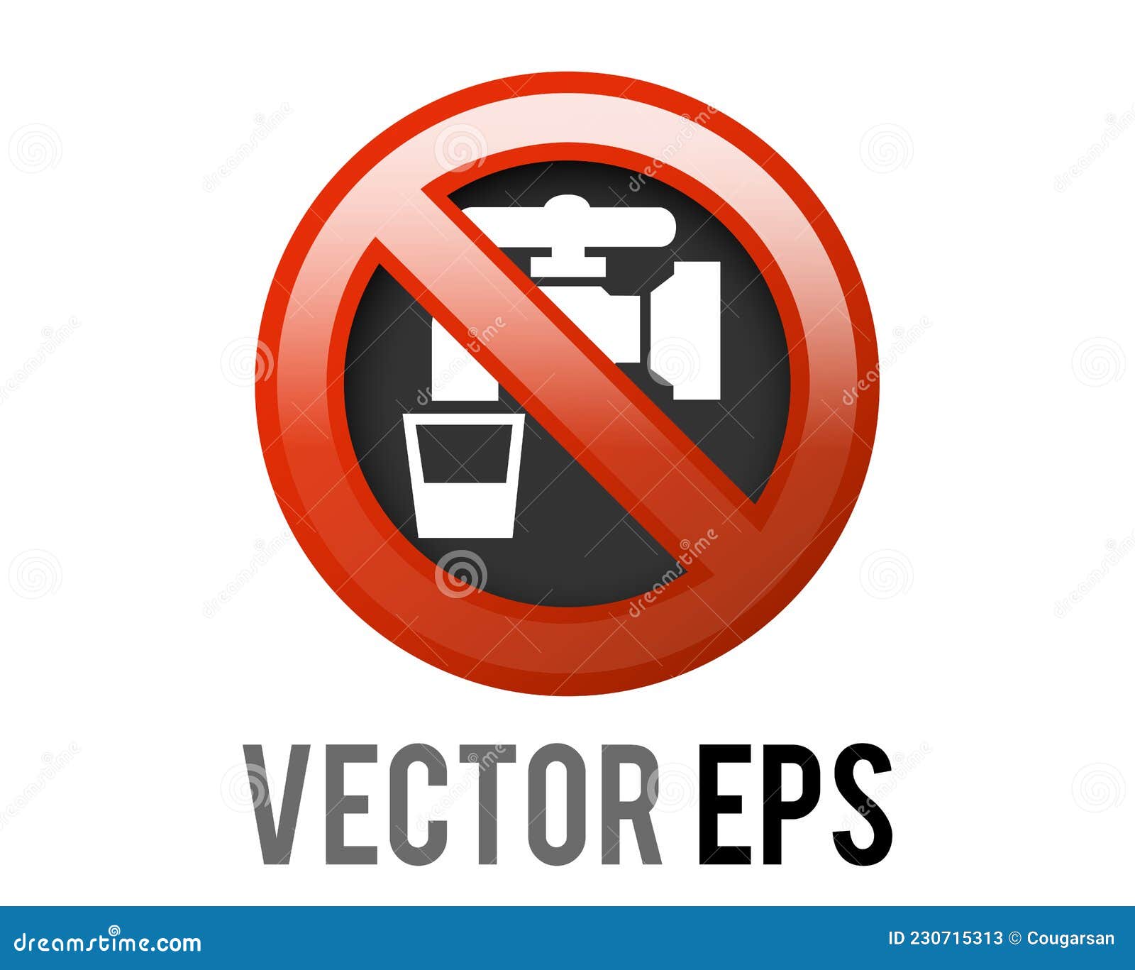 Vector Circle Restricted Icon with Water Tap, Cup and Red Stroke Stock ...