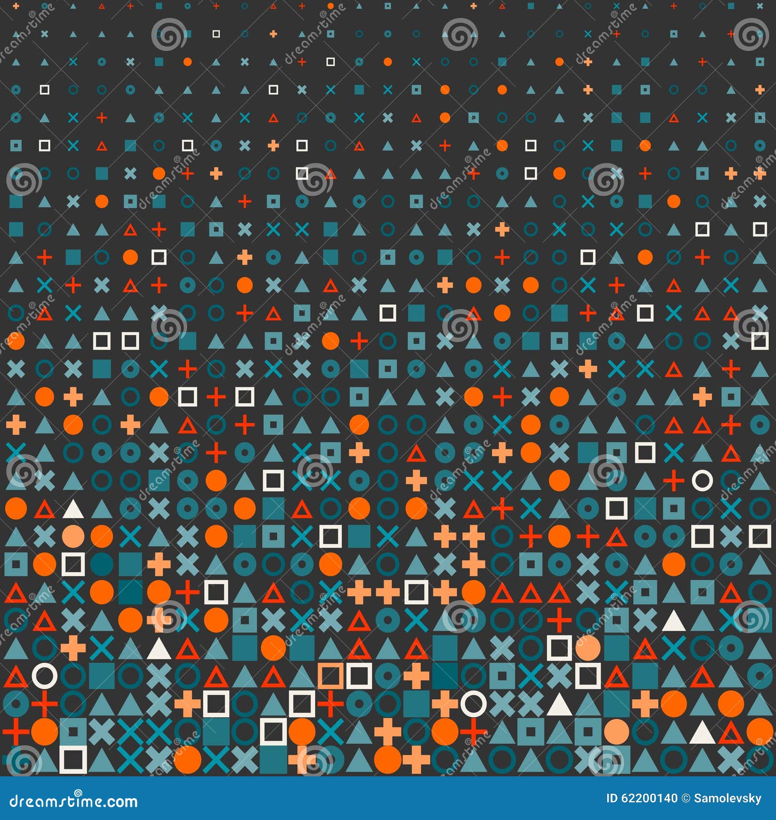 Vector Circle Square Cross Shapes Halftone Grid Pattern in Red Orange ...