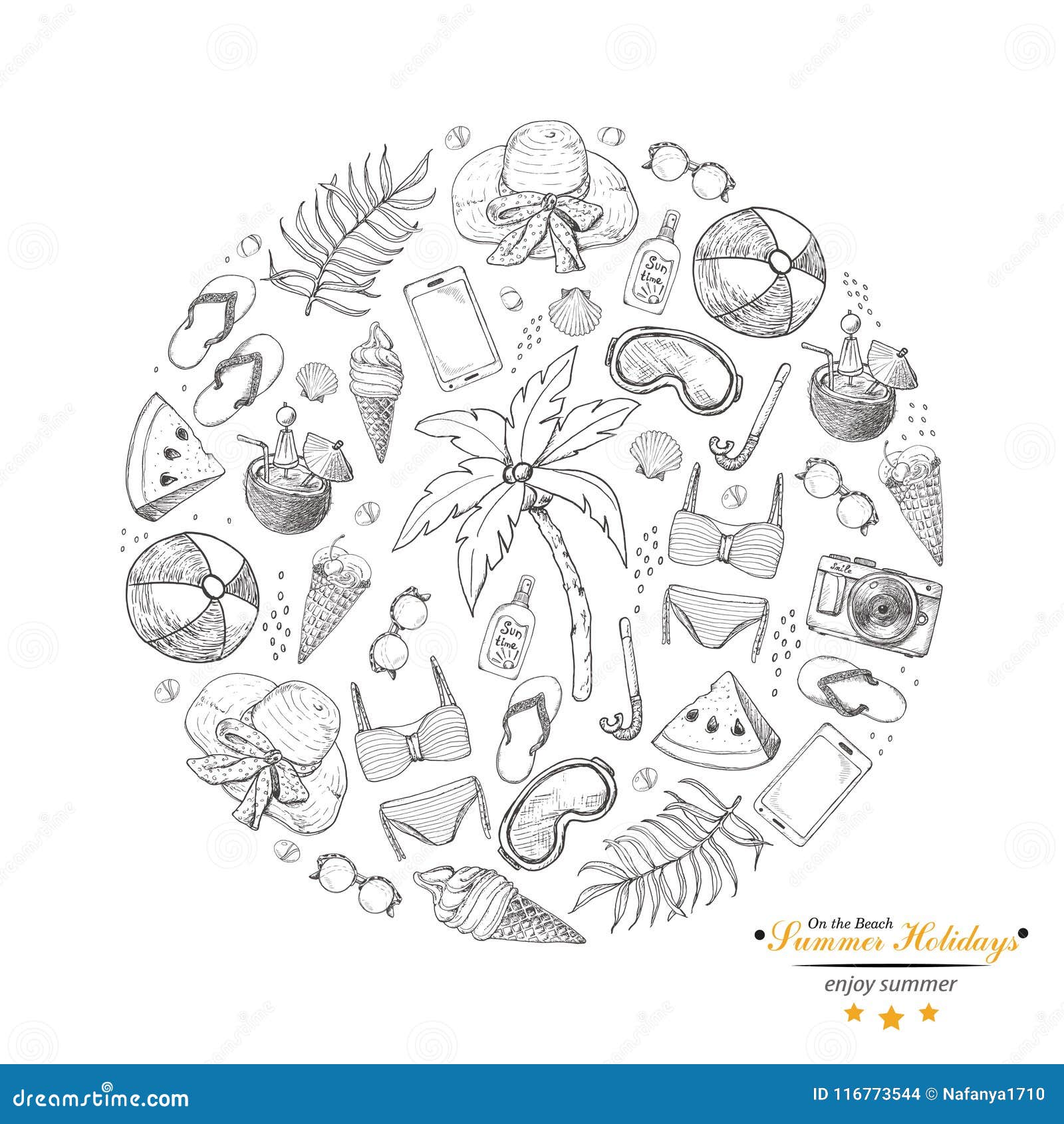 Vector Circle from Summer Beach Elements Stock Vector - Illustration of ...