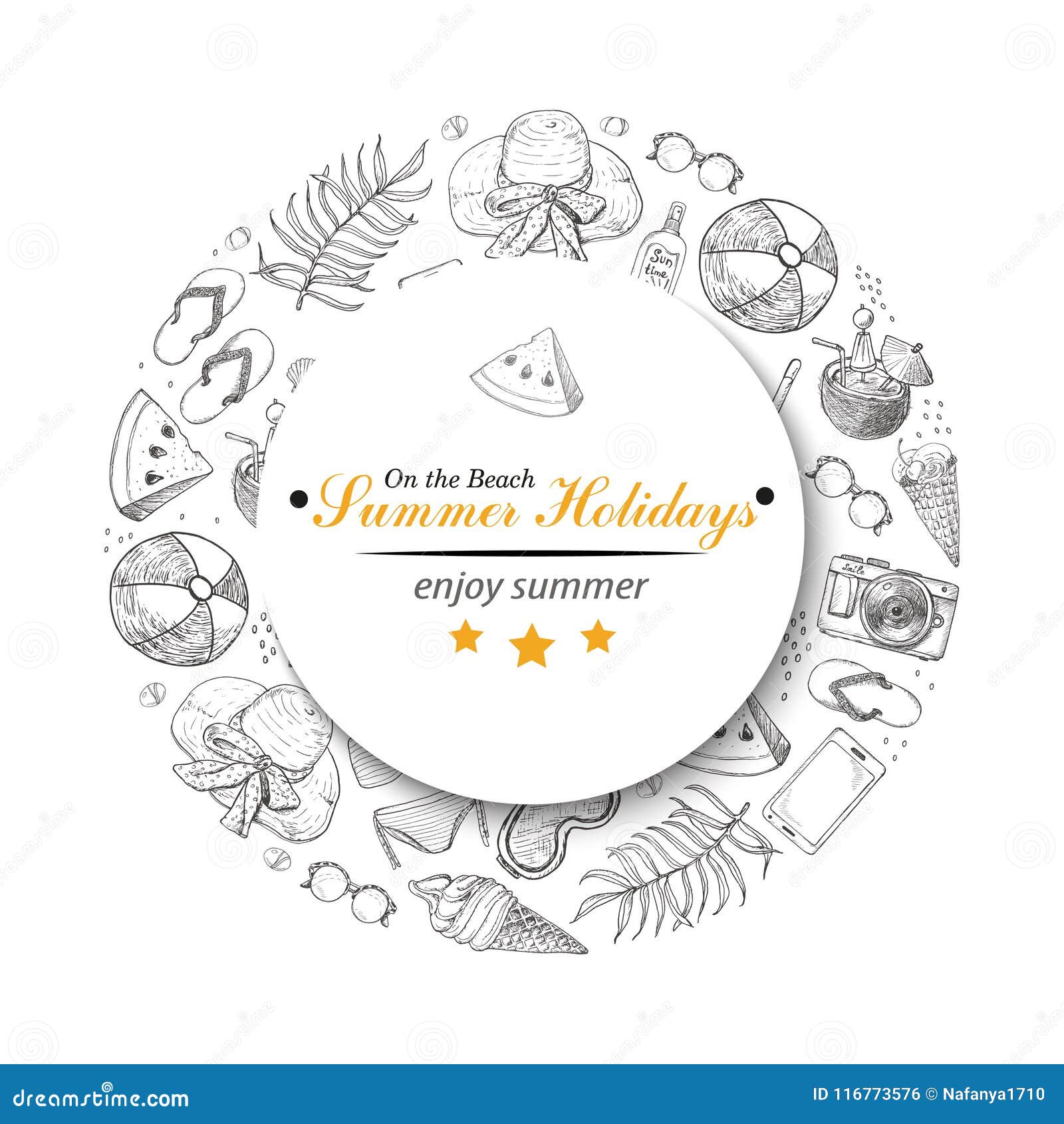 Vector Circle from Summer Beach Elements Stock Vector - Illustration of ...