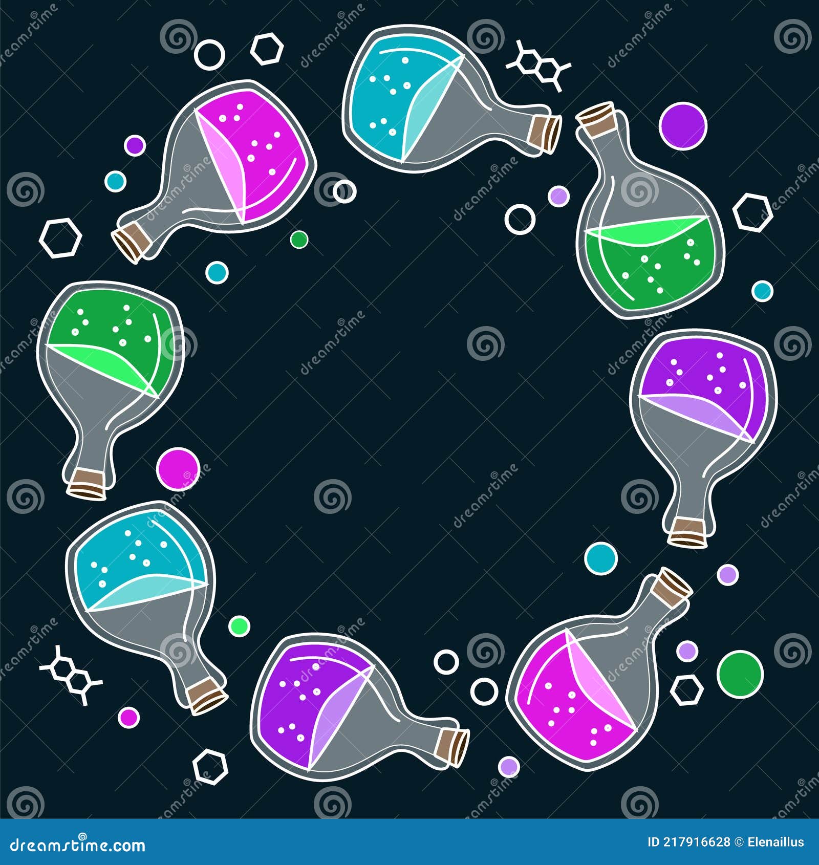 Vector Circle or Template or Frame with Glass Bottles with Lids with ...