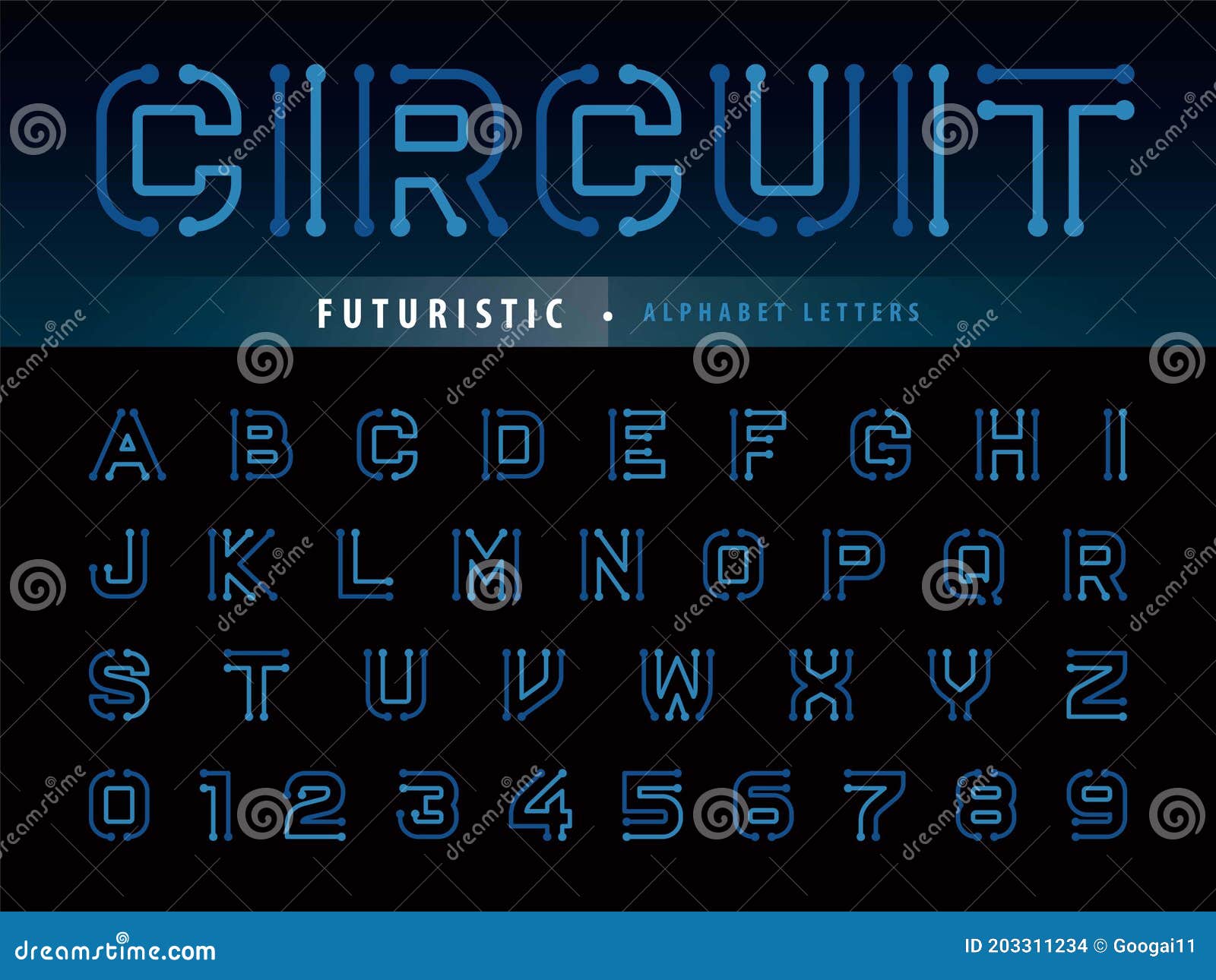 Circuit Alphabet Font. Neon Color Letters And Numbers. Vector ...