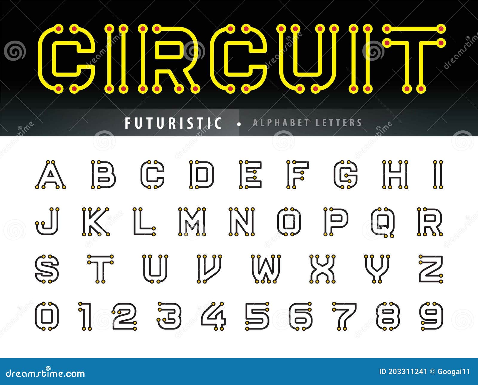 Circuit Alphabet Font. Neon Color Letters And Numbers. Vector ...