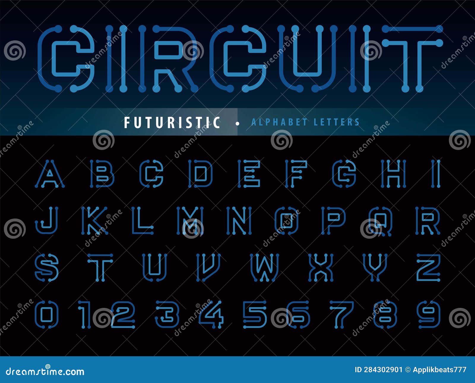 Vector of Circuit Alphabet Letters and Numbers, Future Techno Stylized ...