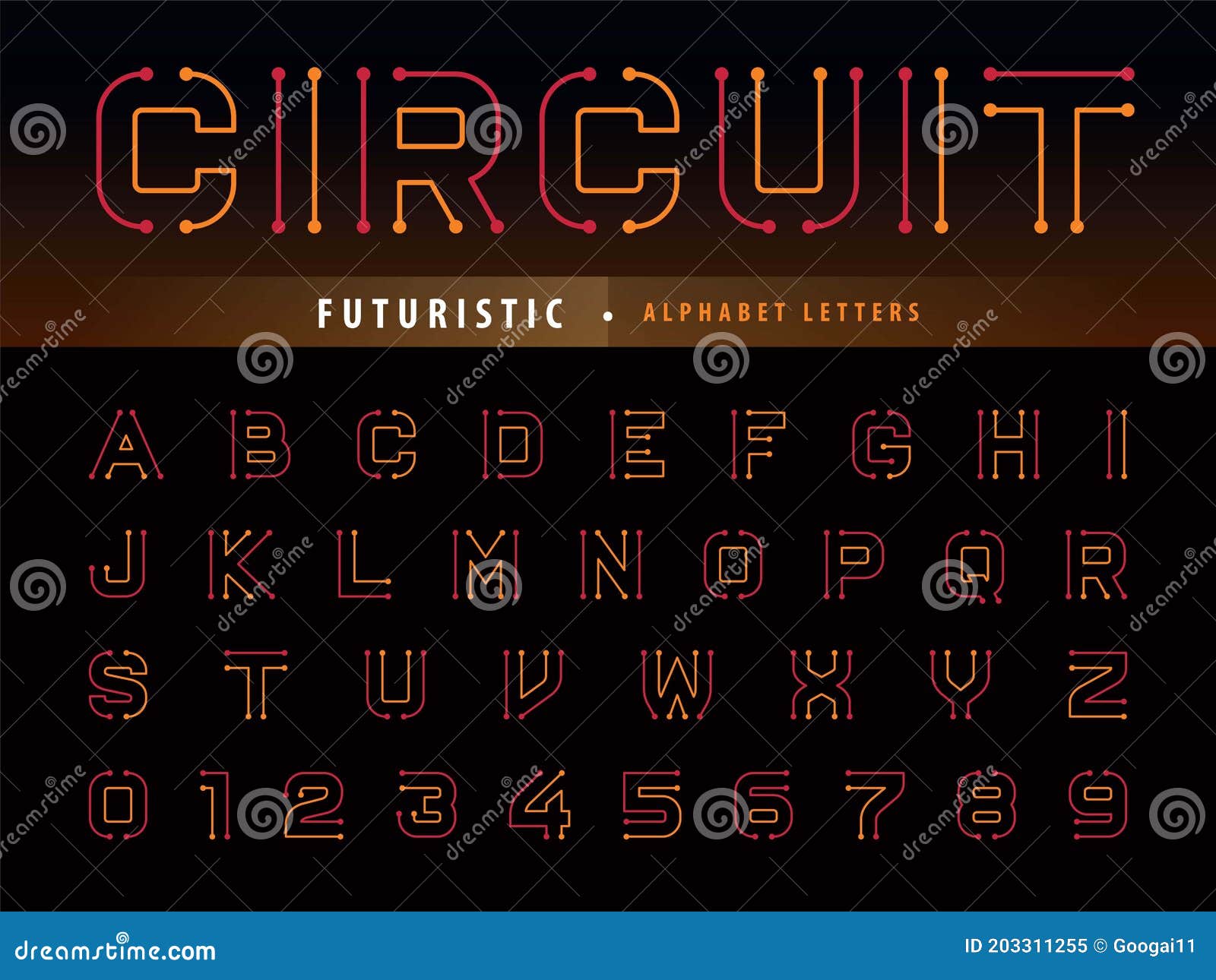 Vector of Circuit Alphabet Letters and Numbers, Future Techno Stylized ... Vector of Circuit Alphabet Letters and Numbers, Future Techno Stylized ...