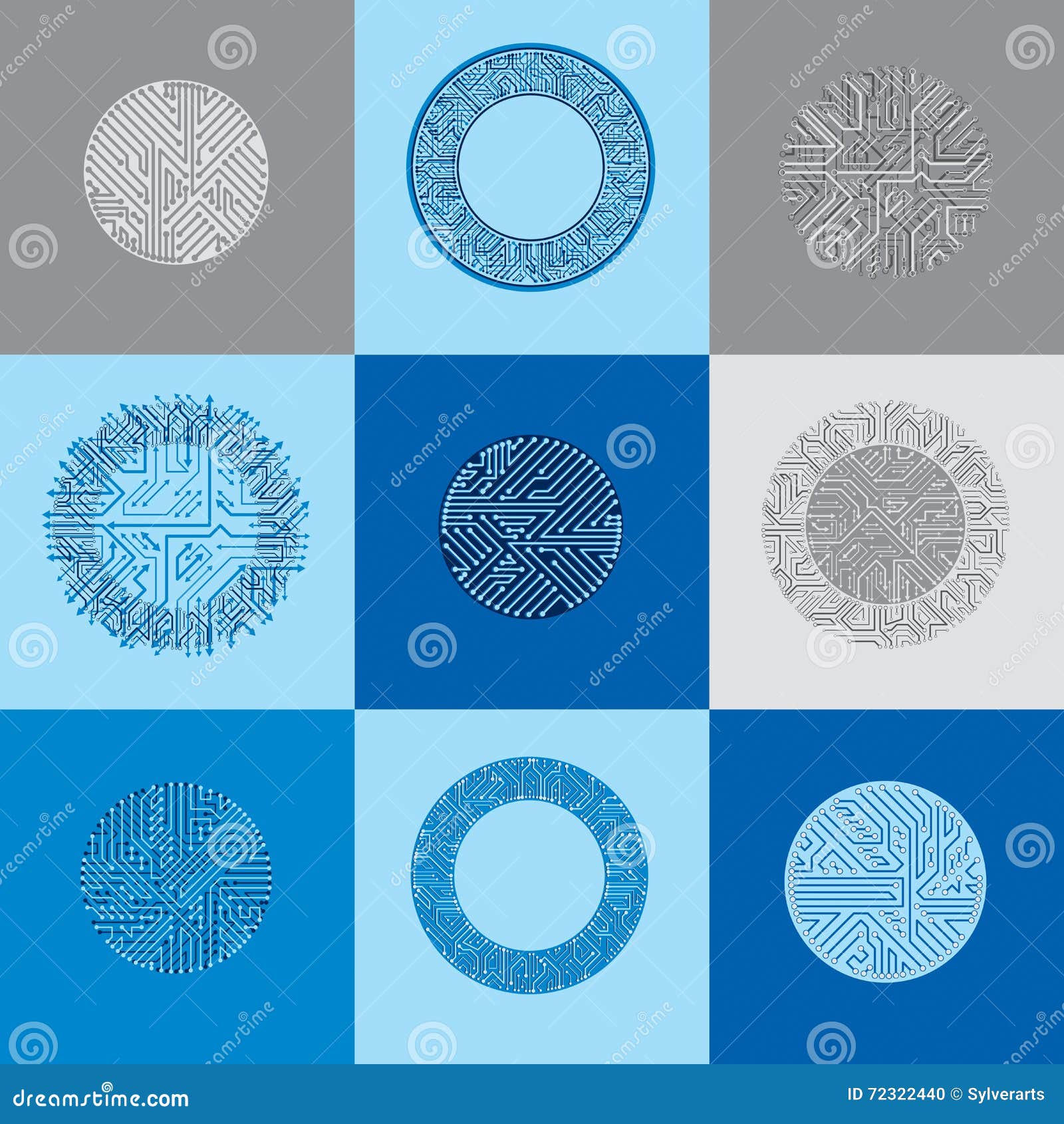 Vector Circuit Board Circles, Digital Technologies Abstractions. Stock ...