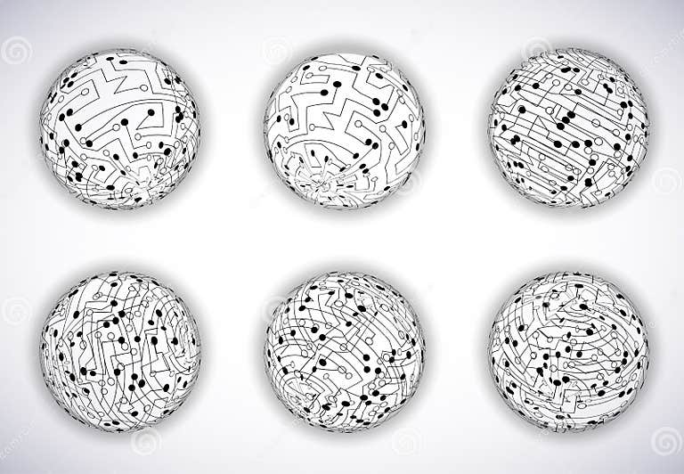 Vector Circuit Board Sphere Set. Stock Vector - Illustration of concept ...