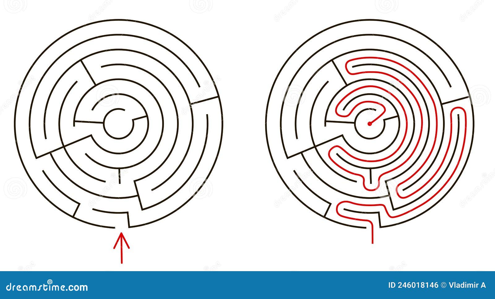 Vector Circular Labyrinth. Difficulty Level - Easy. Maze with Entry and ...