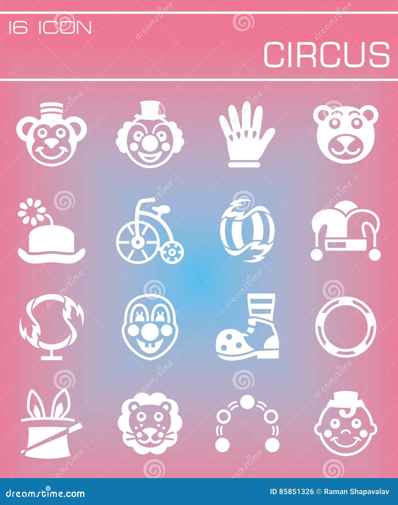 Circus Icon Set, Flat, Cartoon Style. Set On A White Background With ...