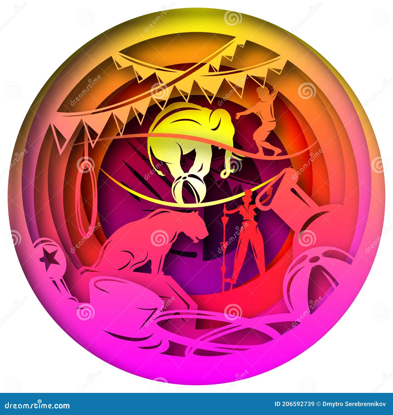 Vector Circus in Paper Art Style Stock Illustration - Illustration of ...