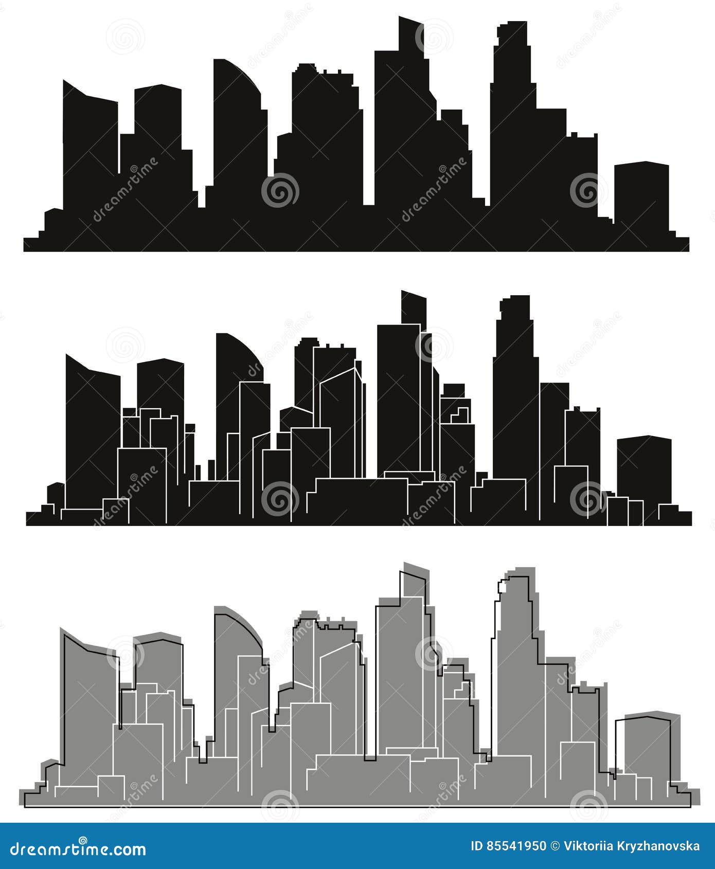 Vector cities silhouettes. stock vector. Illustration of estate - 85541950
