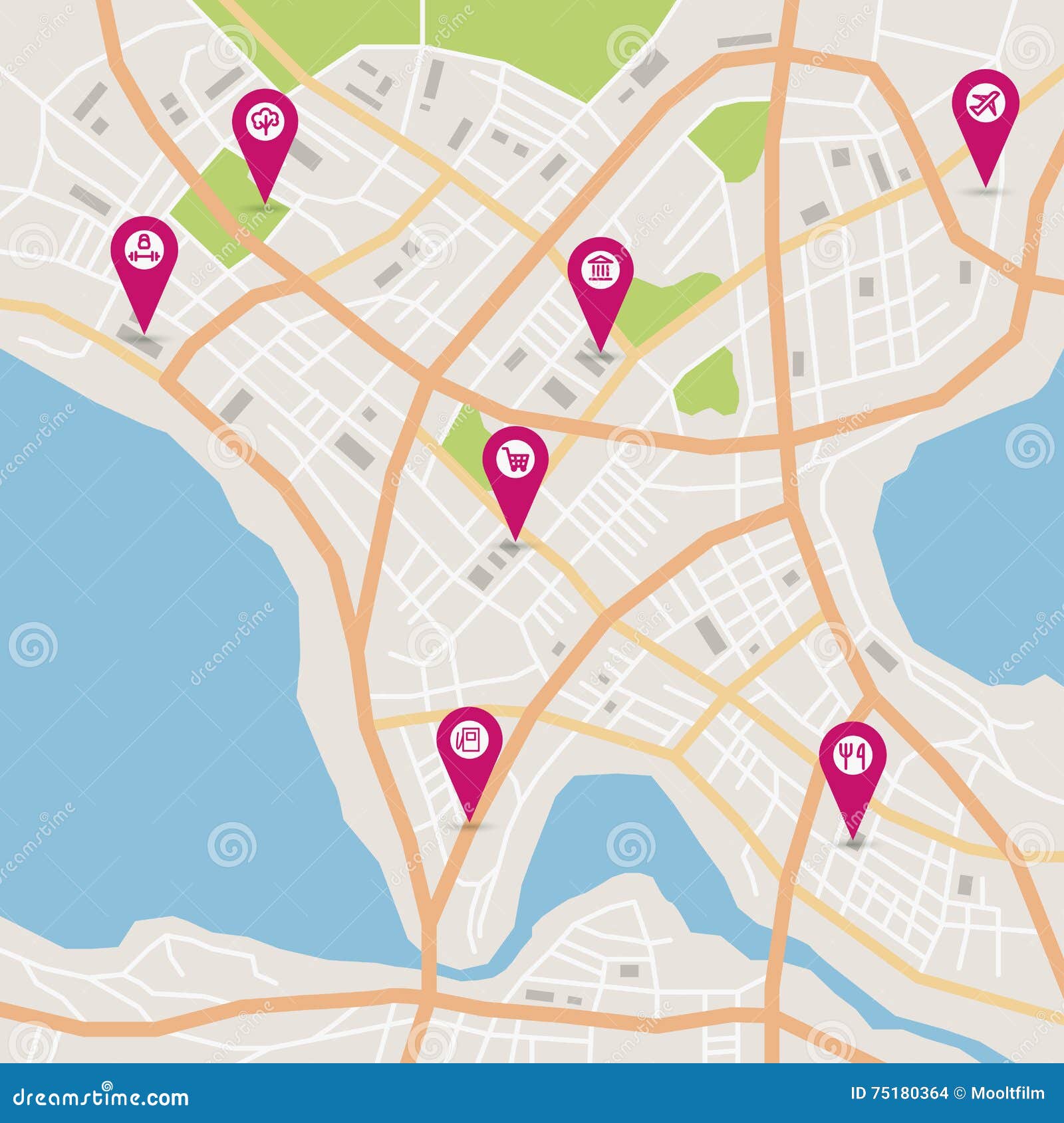 Vector city map stock vector. Illustration of river, information - 75180364