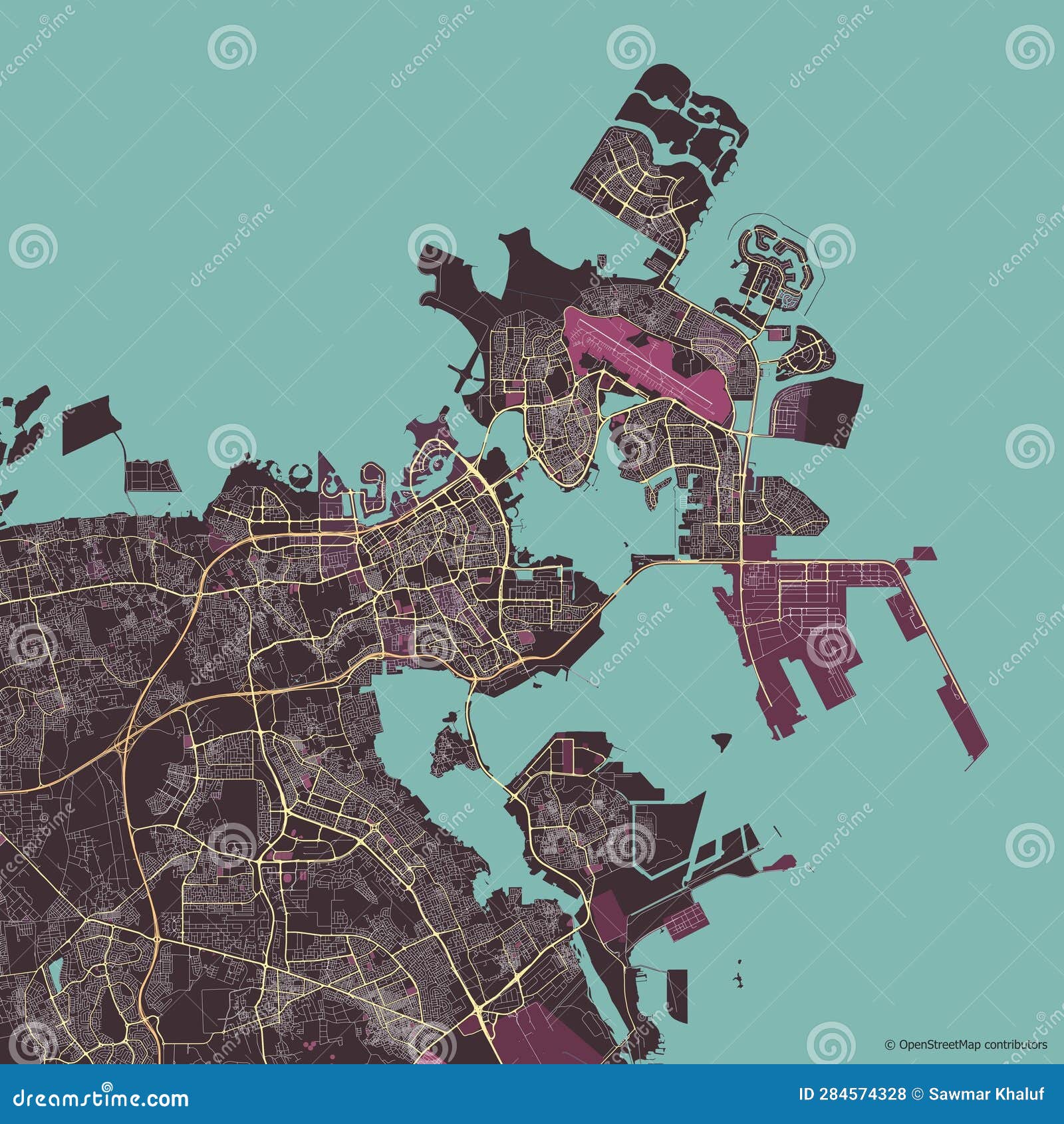 Map of Manama Bahrain stock vector. Illustration of design - 284574328