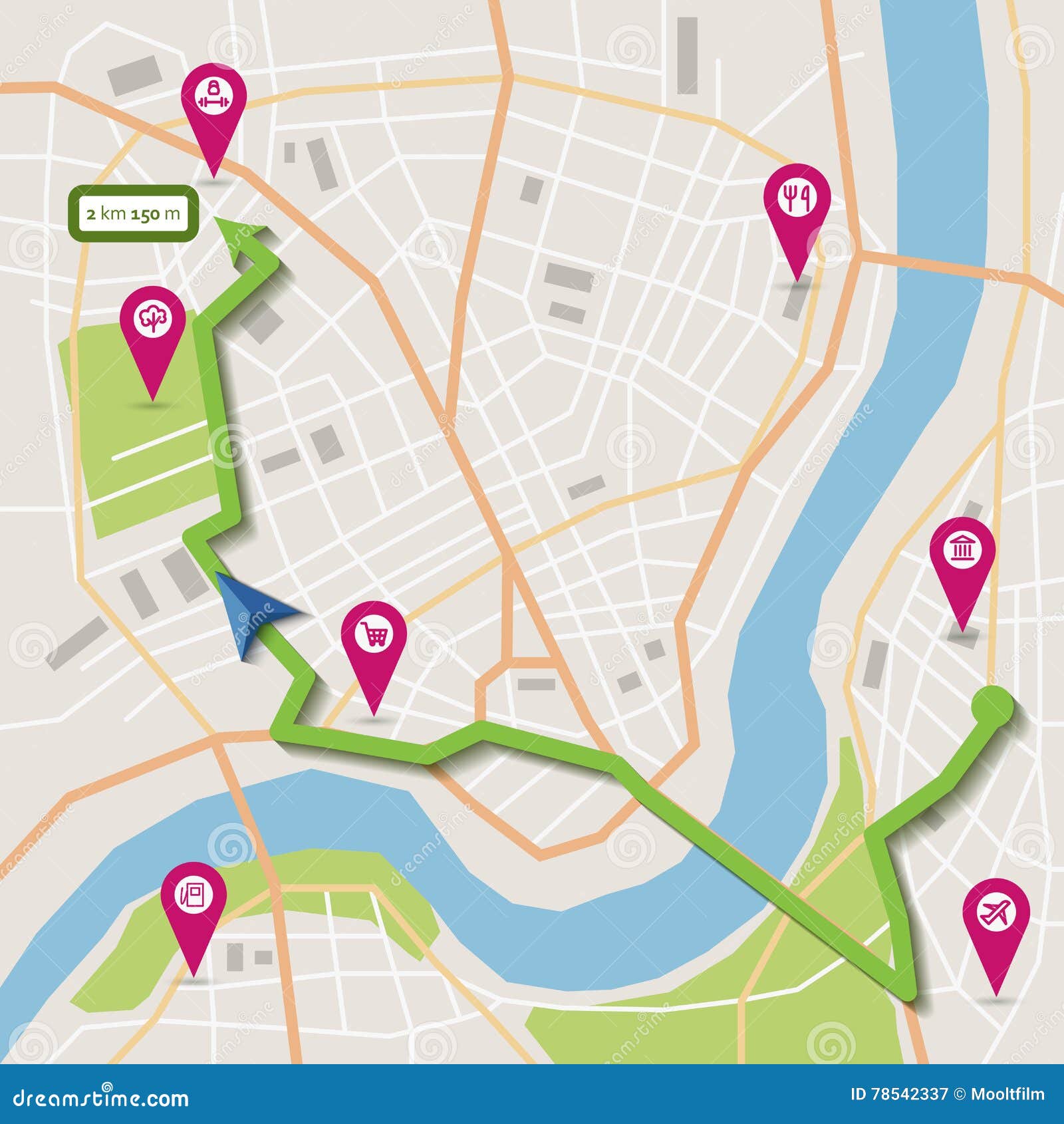 Vector city map navigation stock vector. Illustration of route - 78542337
