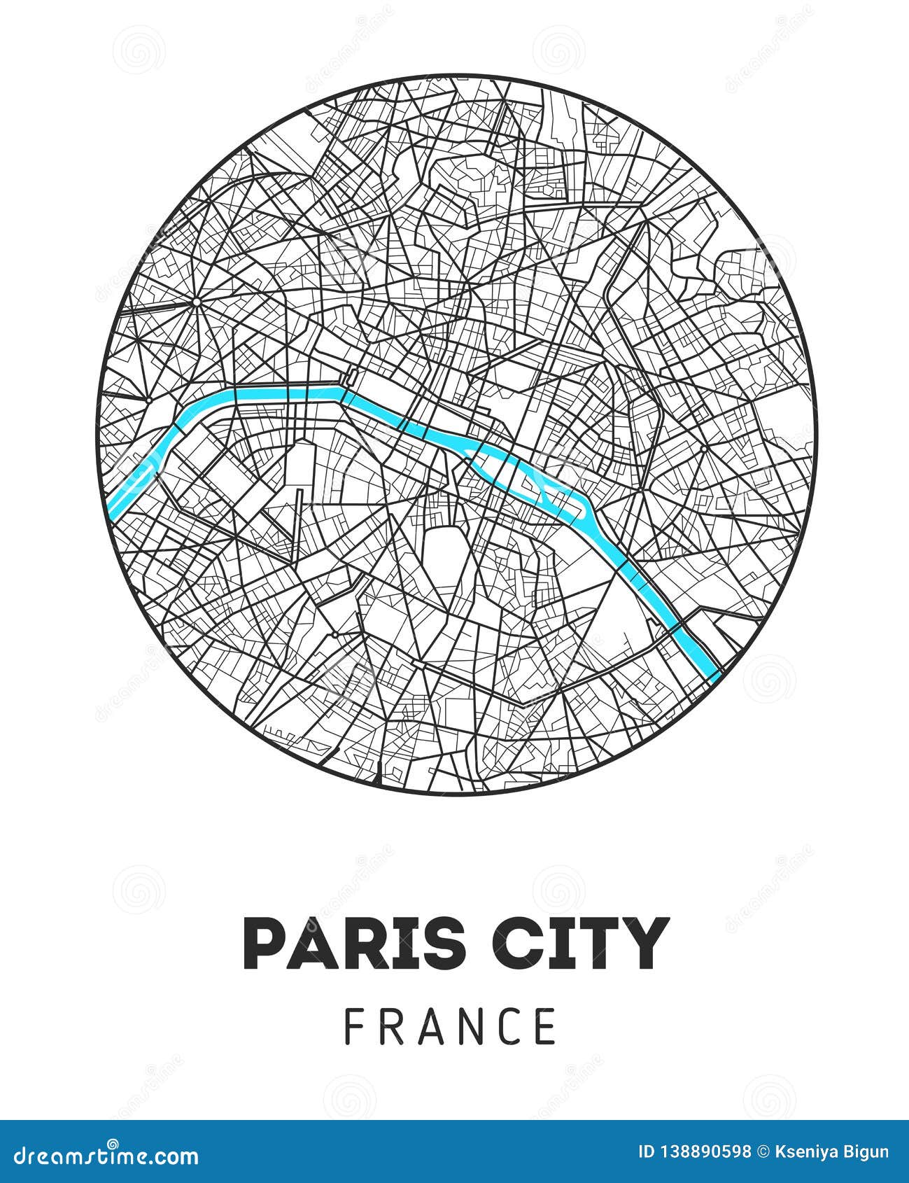 Vector City Map of Paris City. Stock Vector - Illustration of black ...
