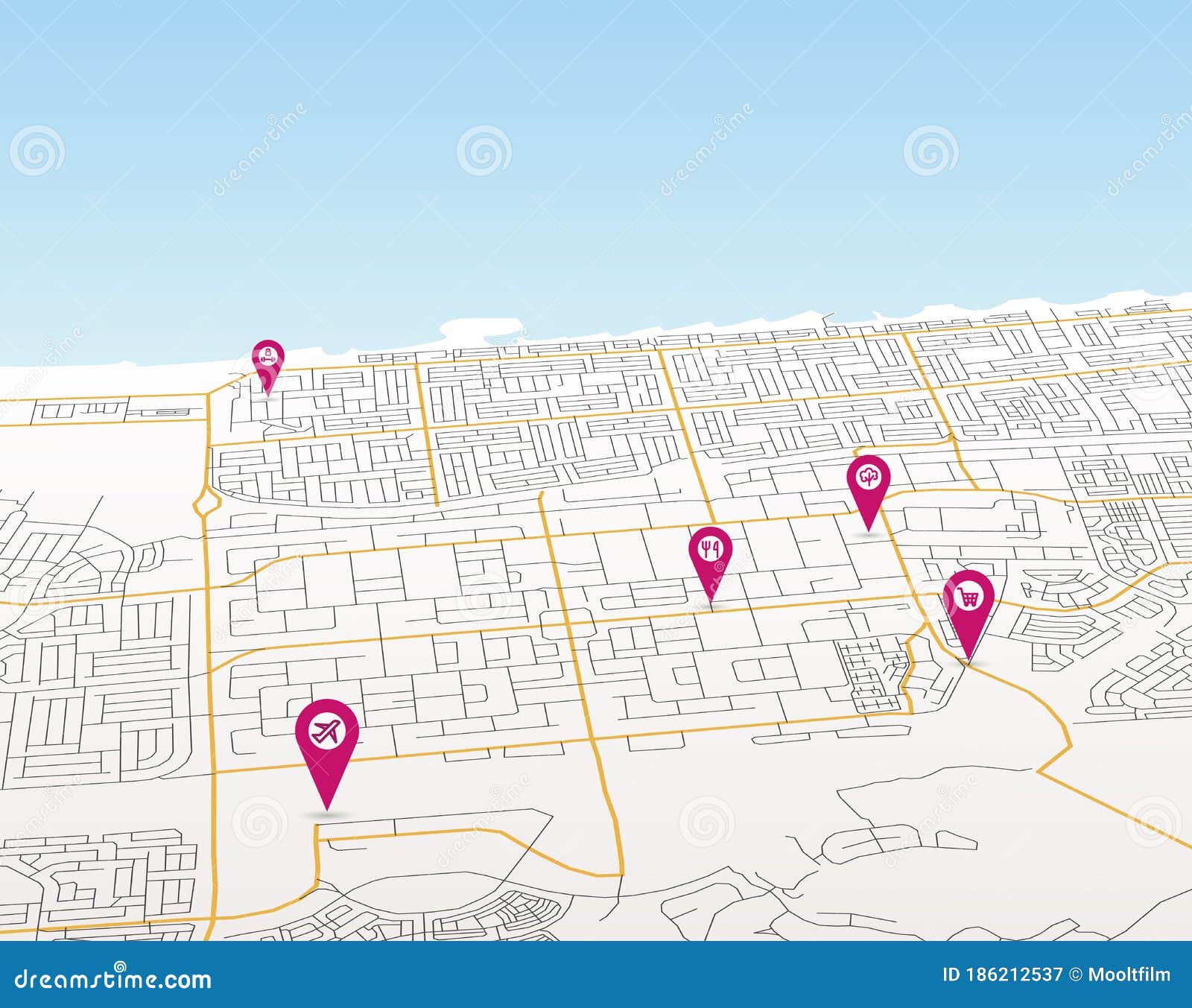 Vector City Map in Perspective View with Pointers Stock Vector ...