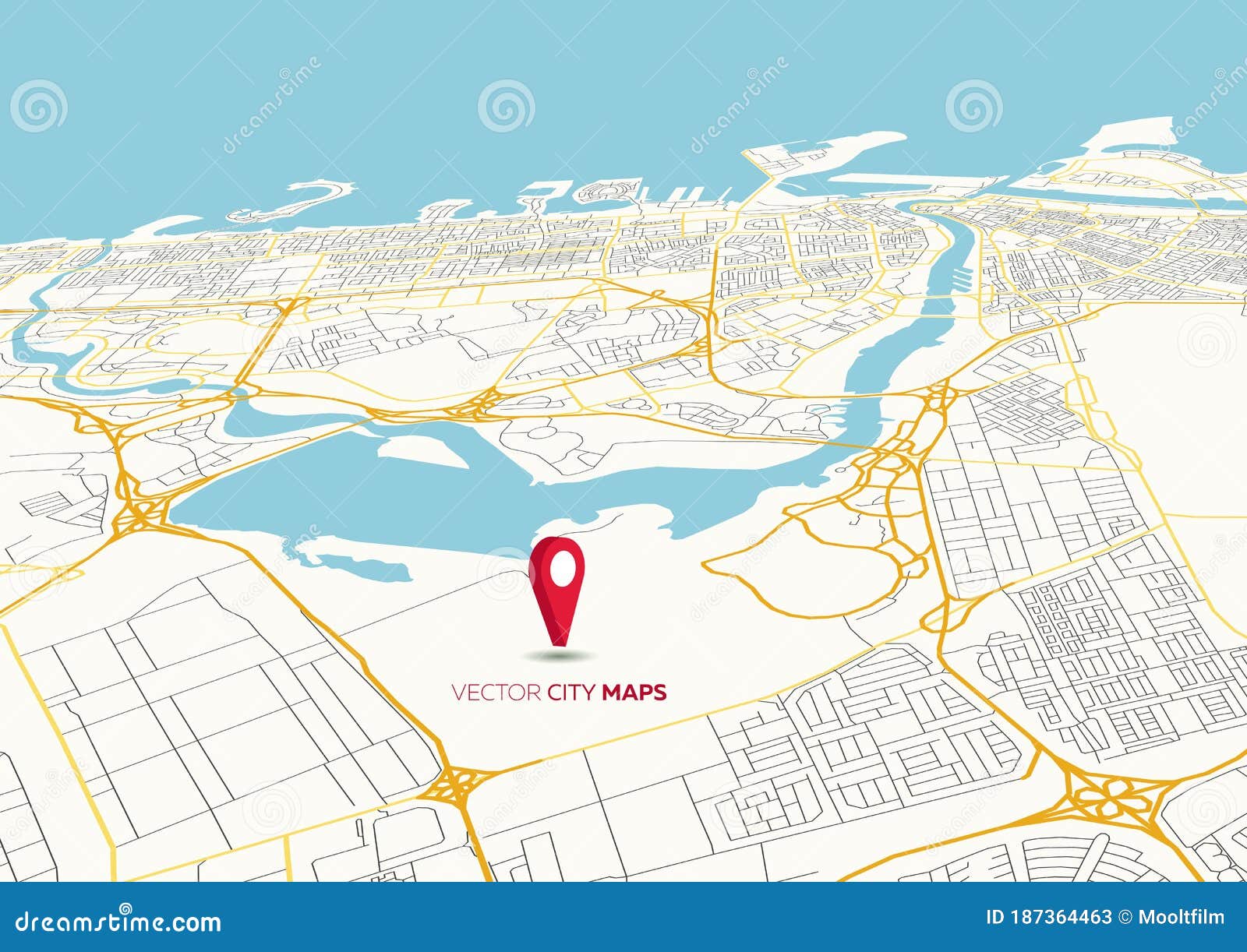 Vector City Map in Perspective View with Pointers Stock Vector ...