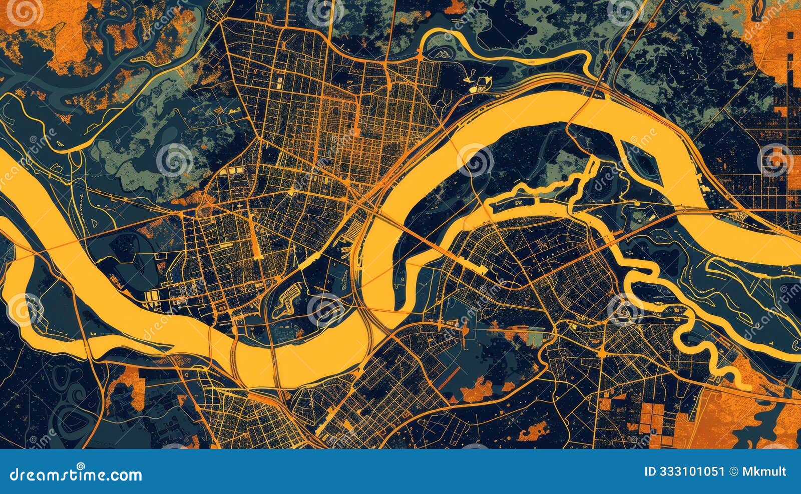 Urban Vector City Map Showcasing Cincinnati, Ohio with Intricate River ...