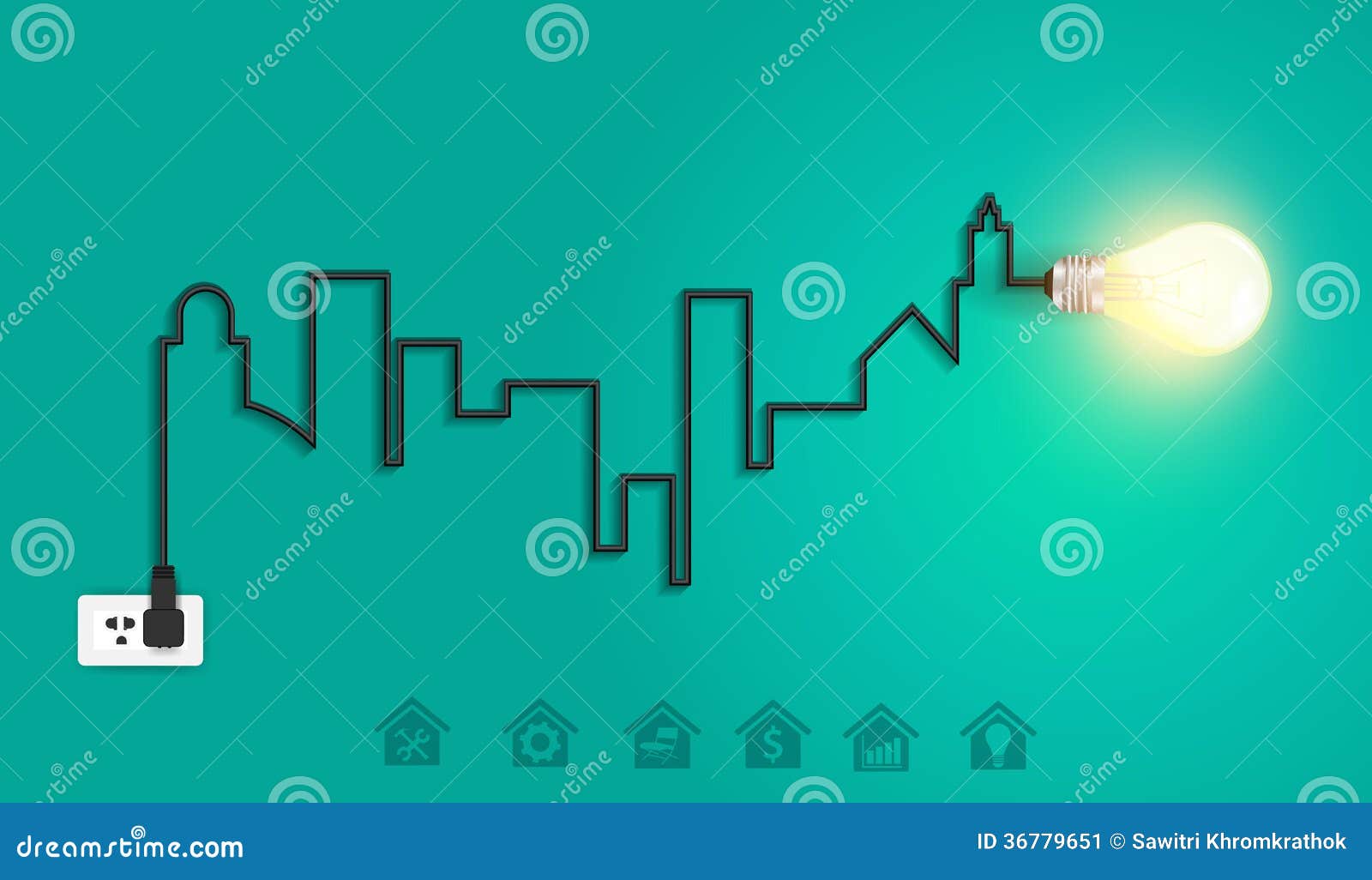 Vector Cityscape with Creative Wire Light Bulb Ide Stock Vector ...