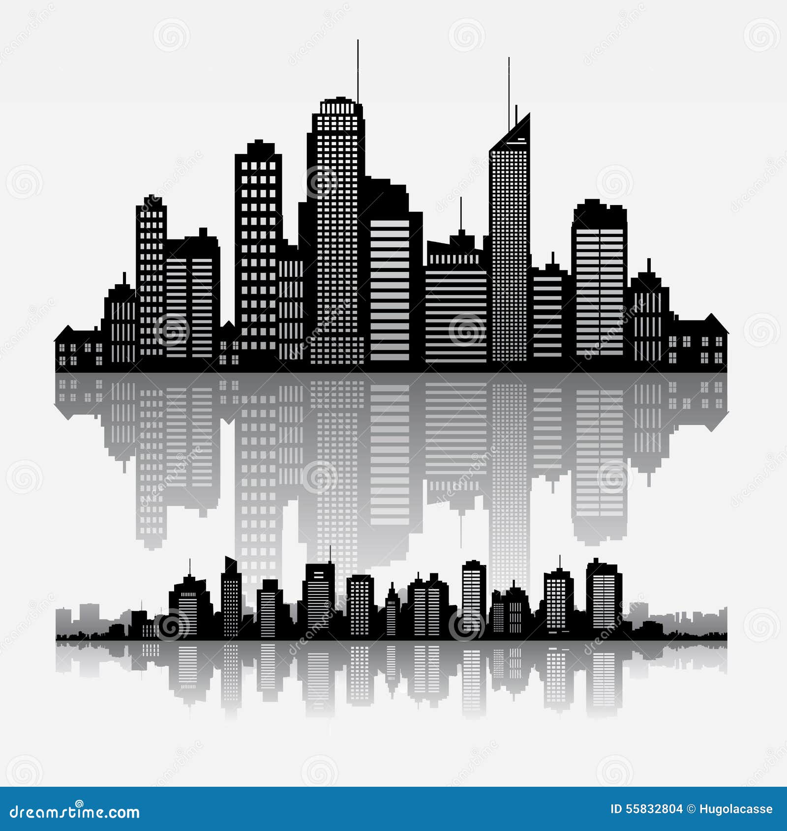 Vector Cityscape Skyline Buildings with Reflection Stock Vector ...