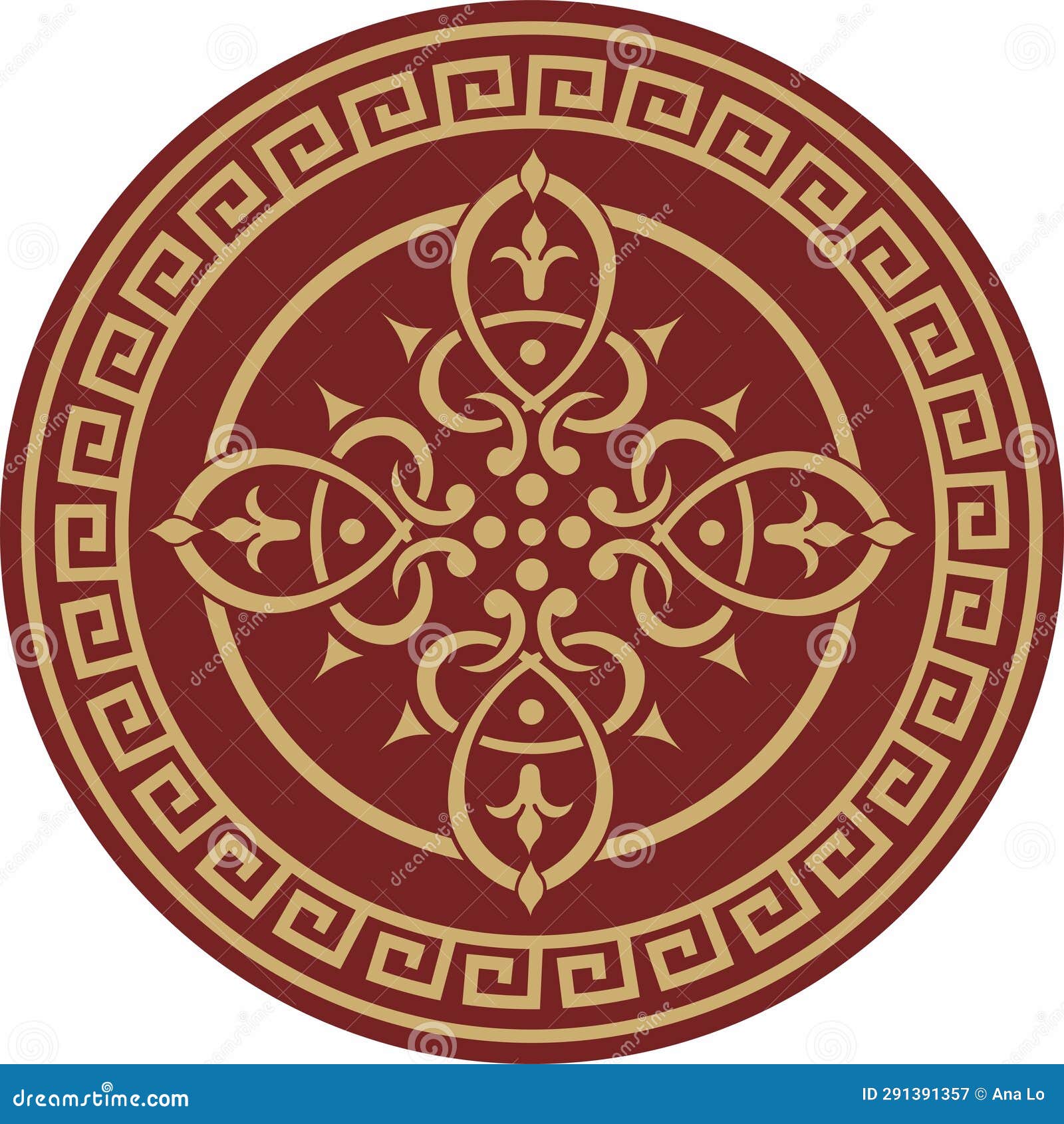 Vector Classic Colored Round Ornament. Red Pattern in a Circle. Drawing ...