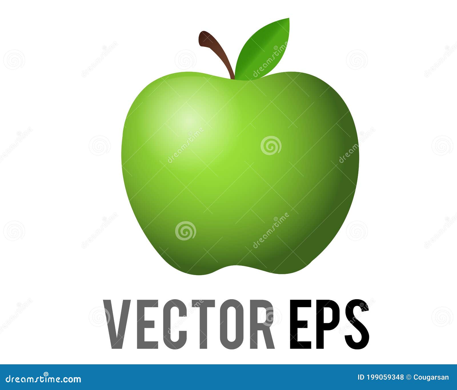 Vector Classic Green Apple Icon, Shown with Stem, Single, Leaf Stock ...
