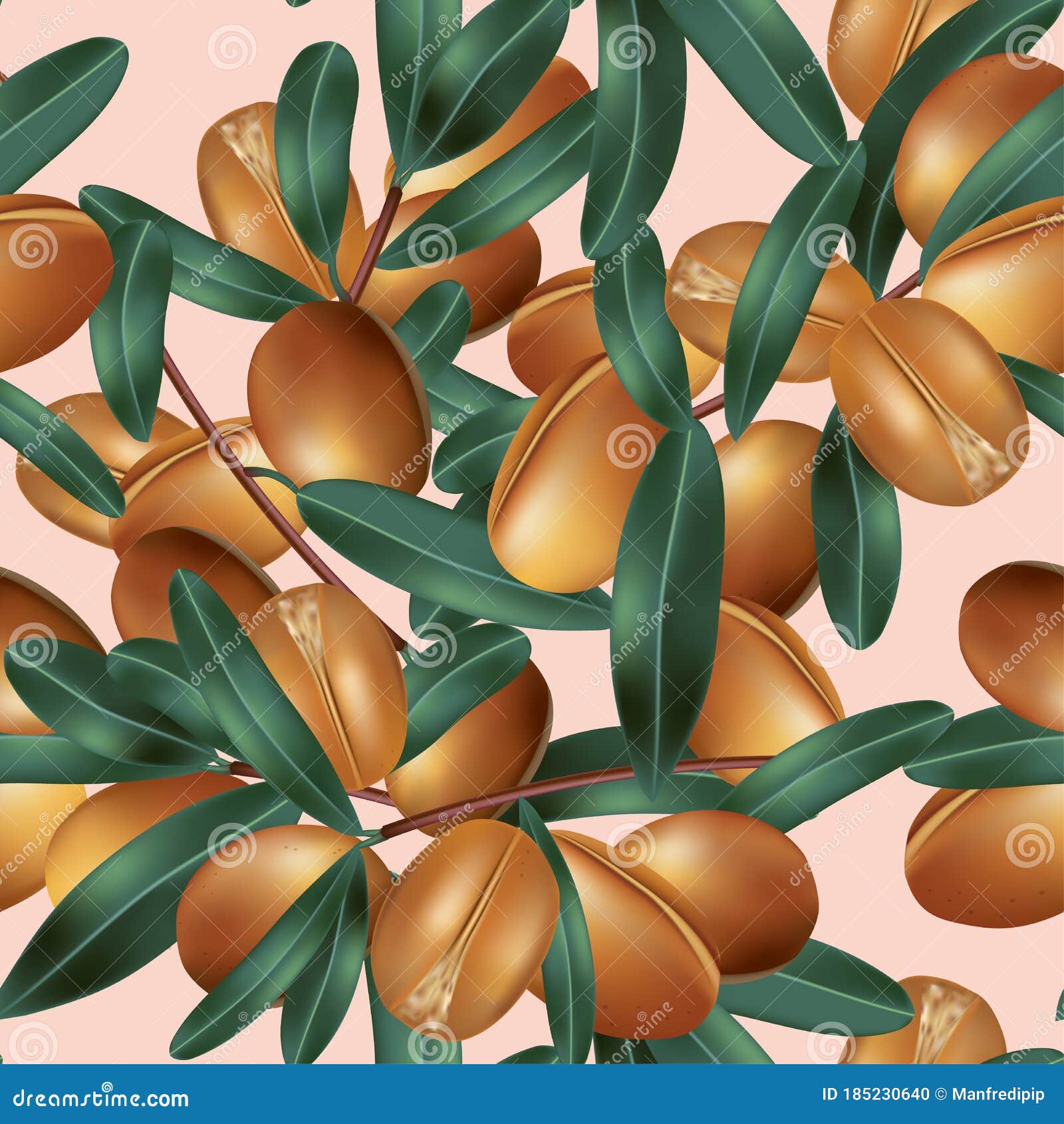 Vector Classic Shea Butter Nuts Seamless Pattern in Pink Stock Vector ...