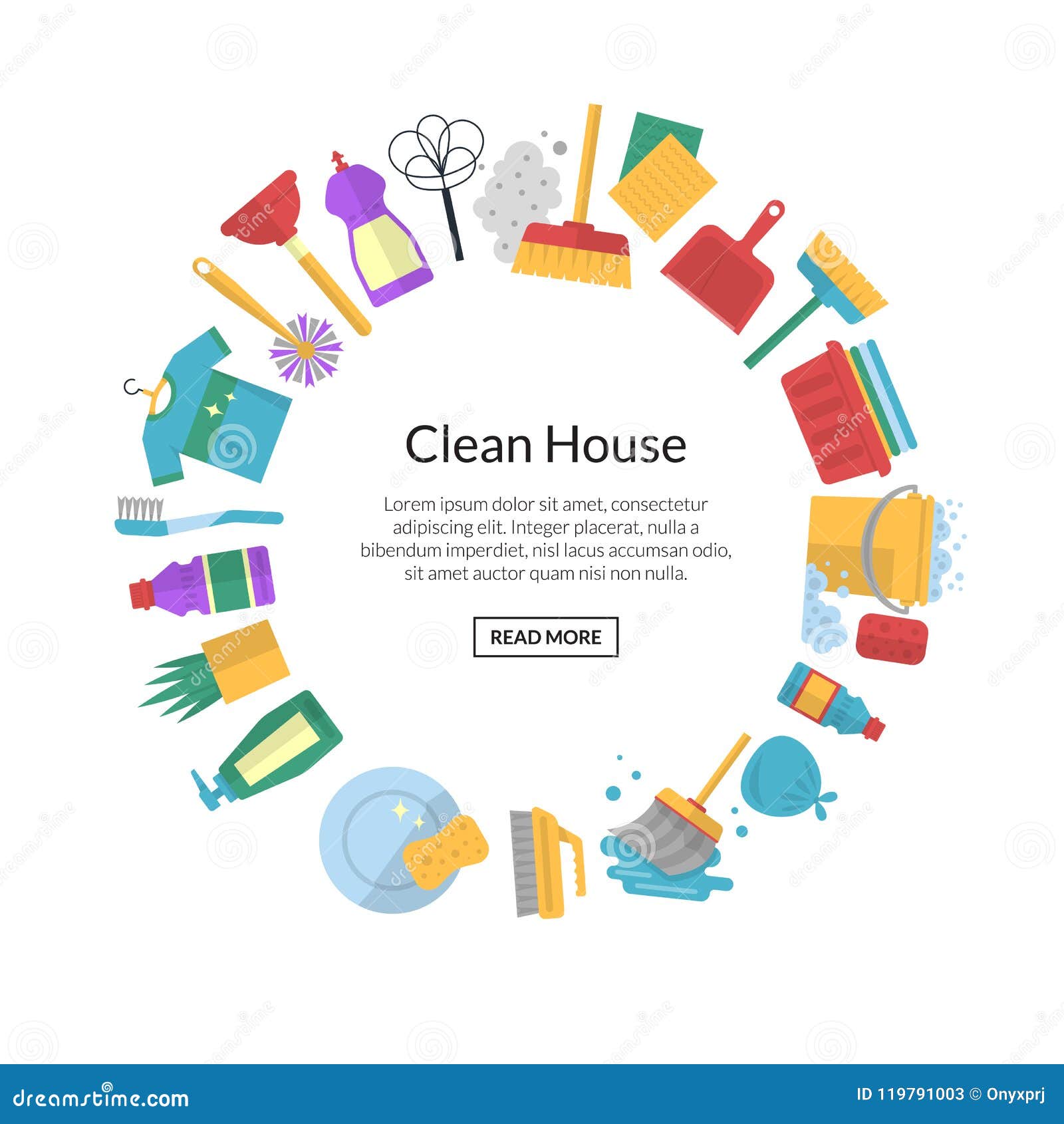 Vector Cleaning Flat Icons with Place for Text Illustration Stock ...