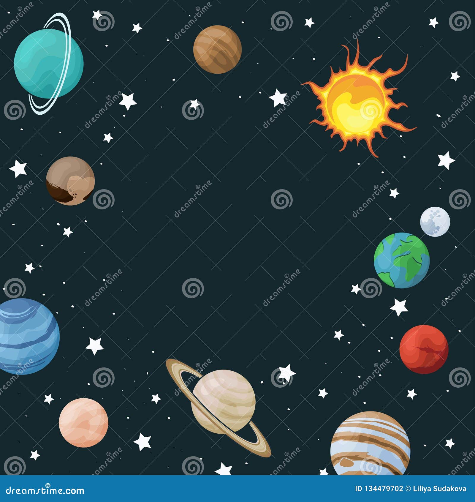 Vector Clip Art Set of Solar System Circle Frame with Planet on Space ...