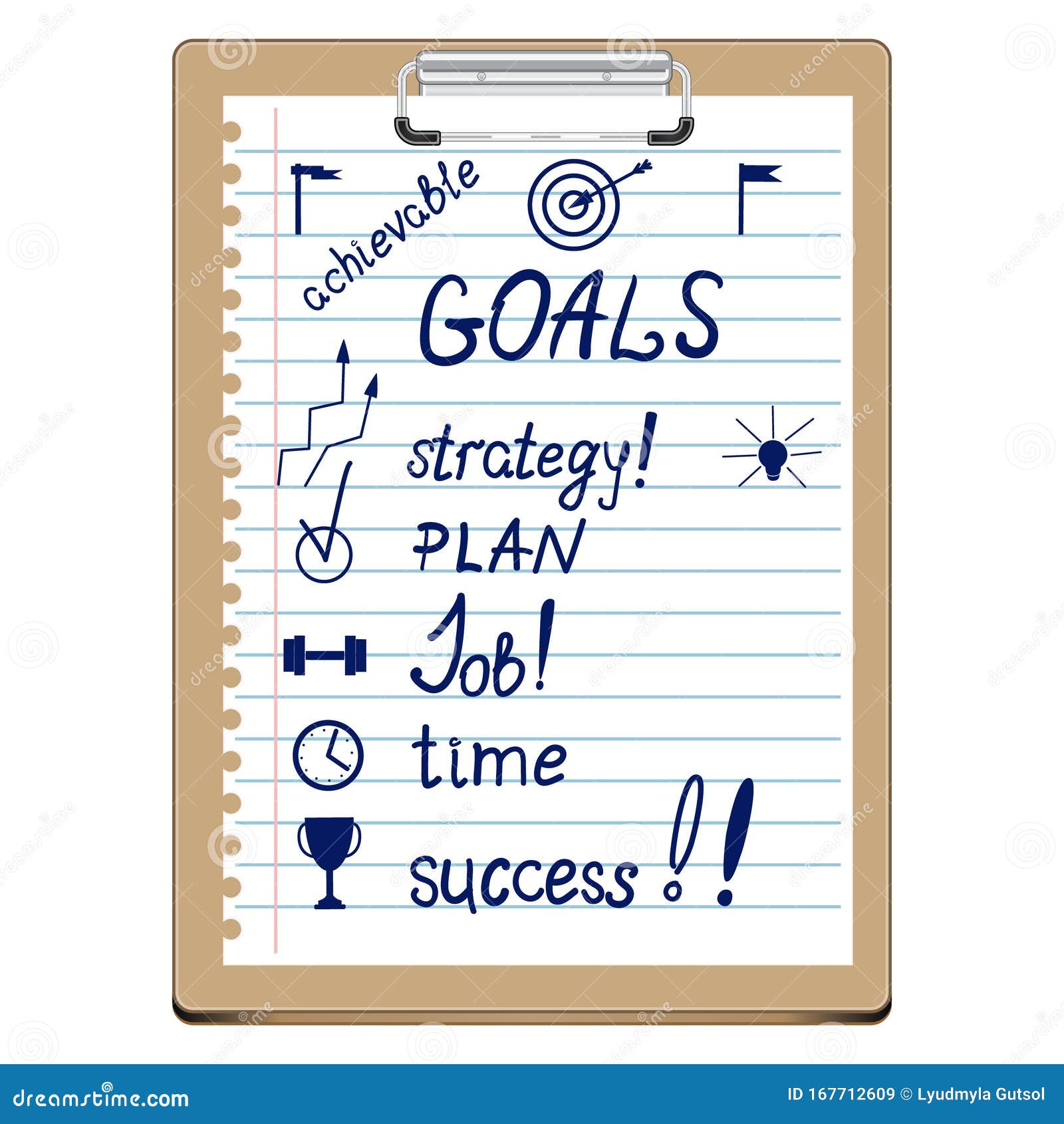 Vector Clipboard with Goals and Action Plan. List of Important Business ...