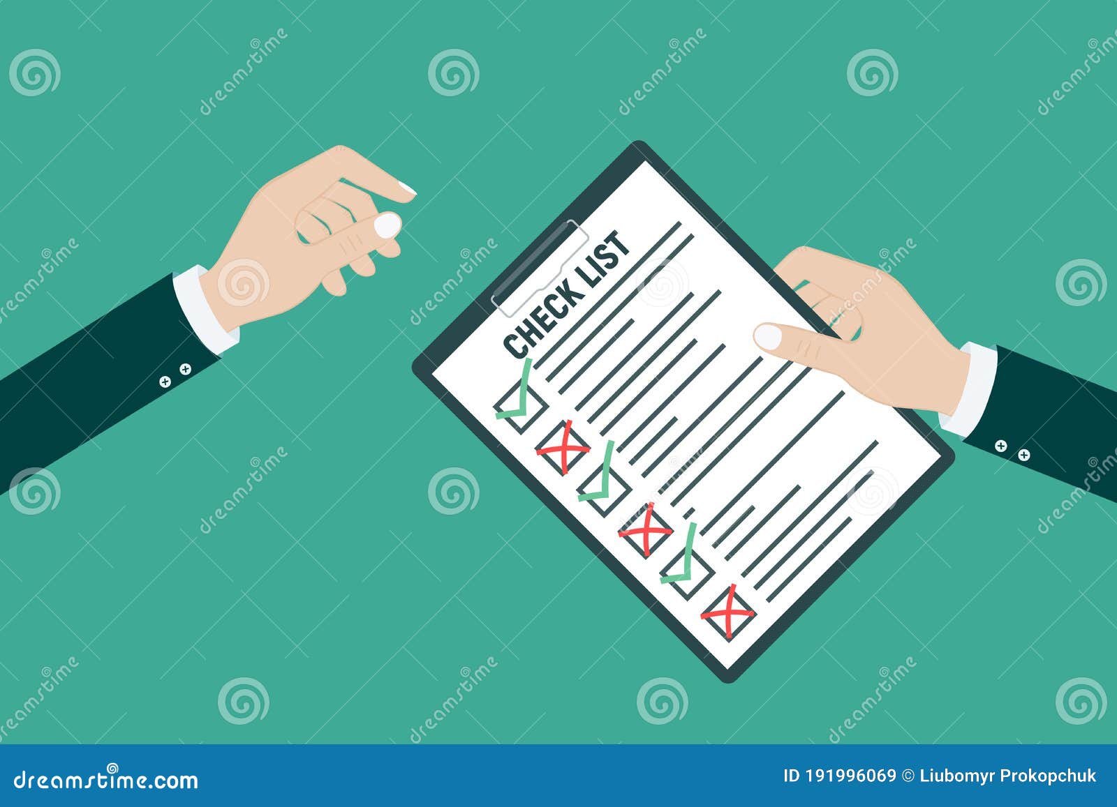Clipboard With Green Ticks Checkmarks And Pen. Cartoon Vector ...